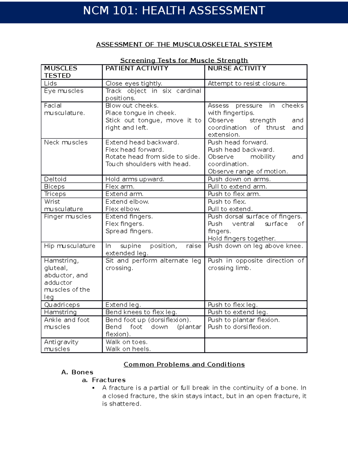 Assessment OF THE Musculoskeletal System - ASSESSMENT OF THE ...
