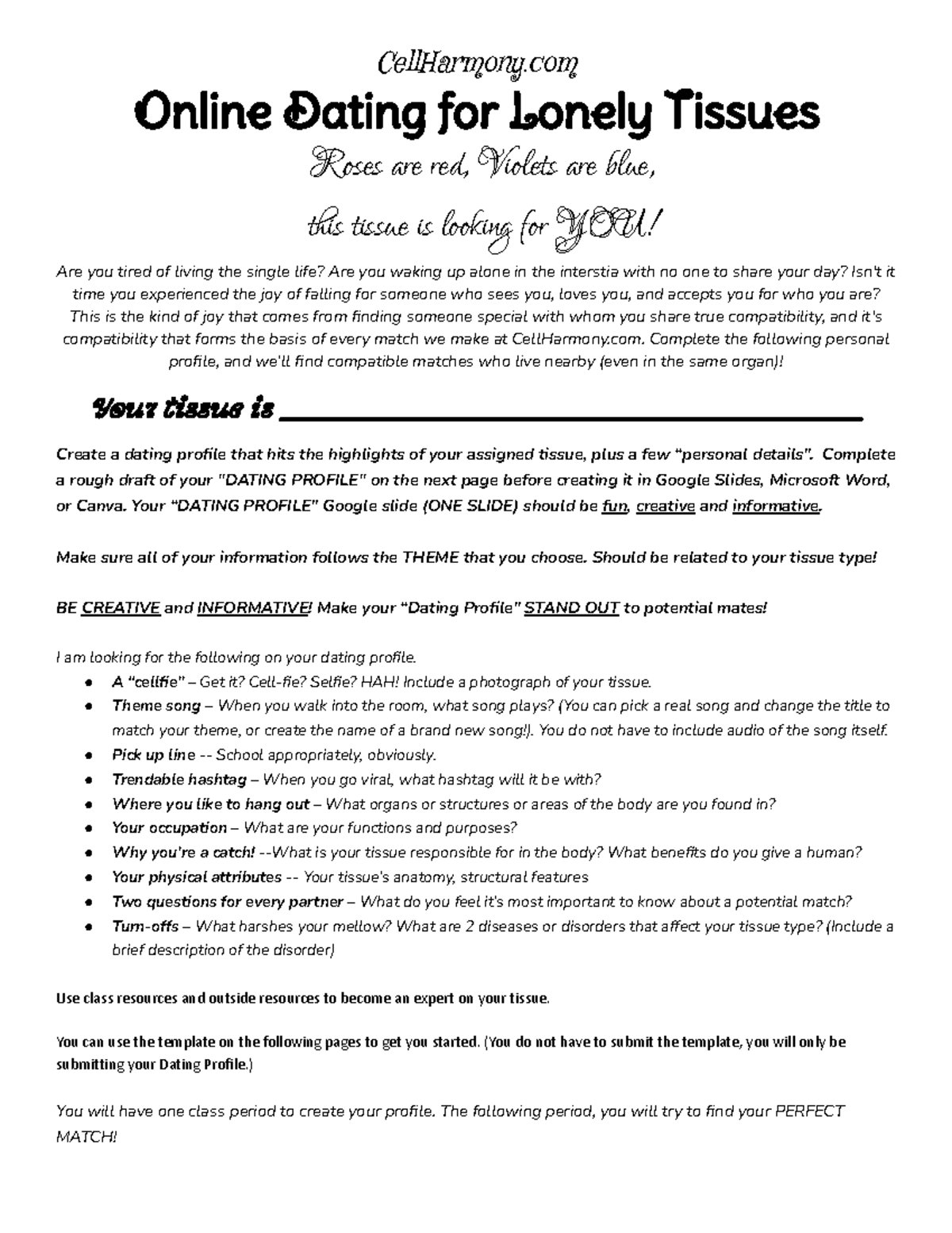 Tissue Speed Dating - CellHarmony Online Dating for Lonely Tissues ...