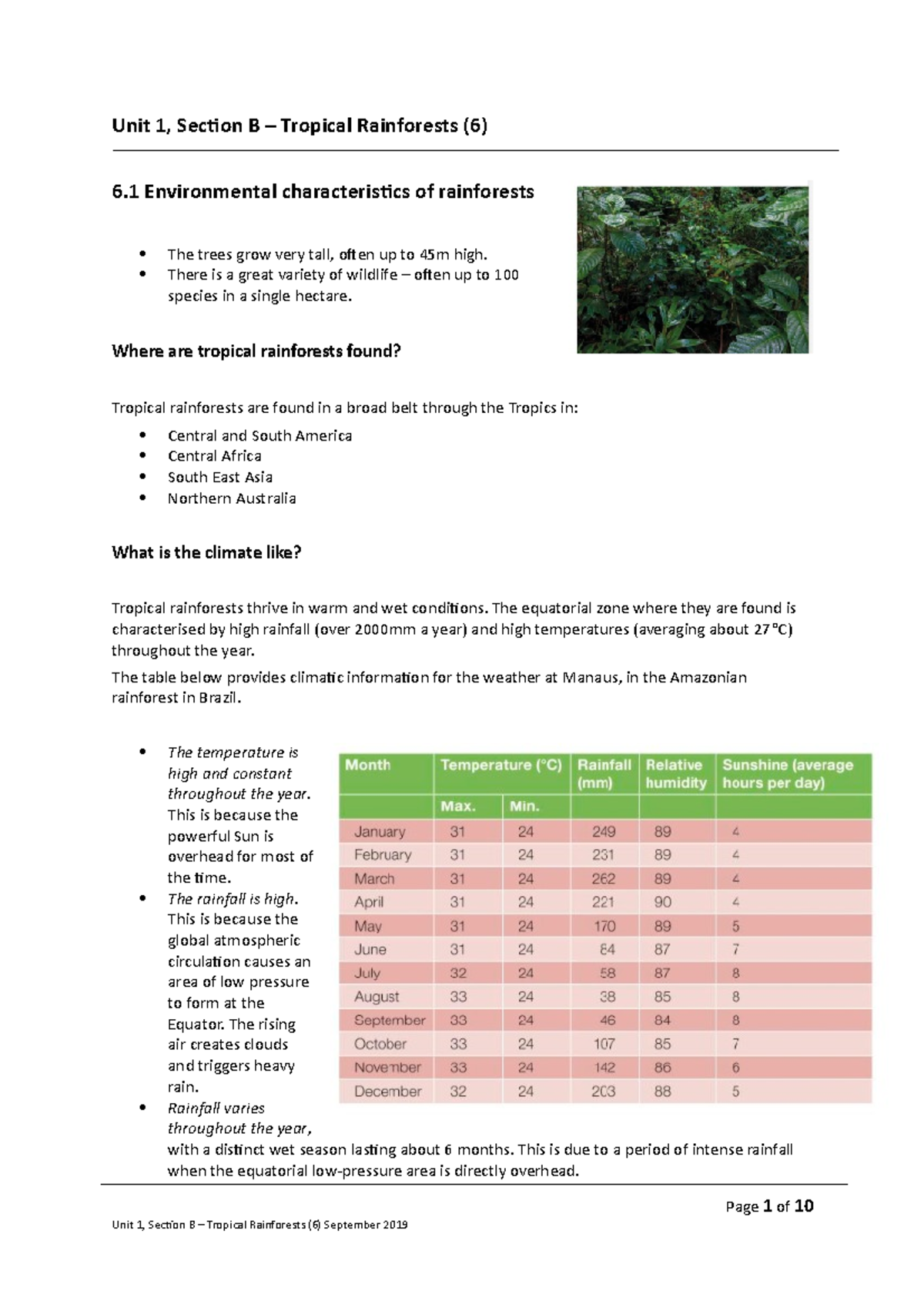 GCSE Geography Revision Notes - Tropical Rainforests - Sep 2019 - Unit ...