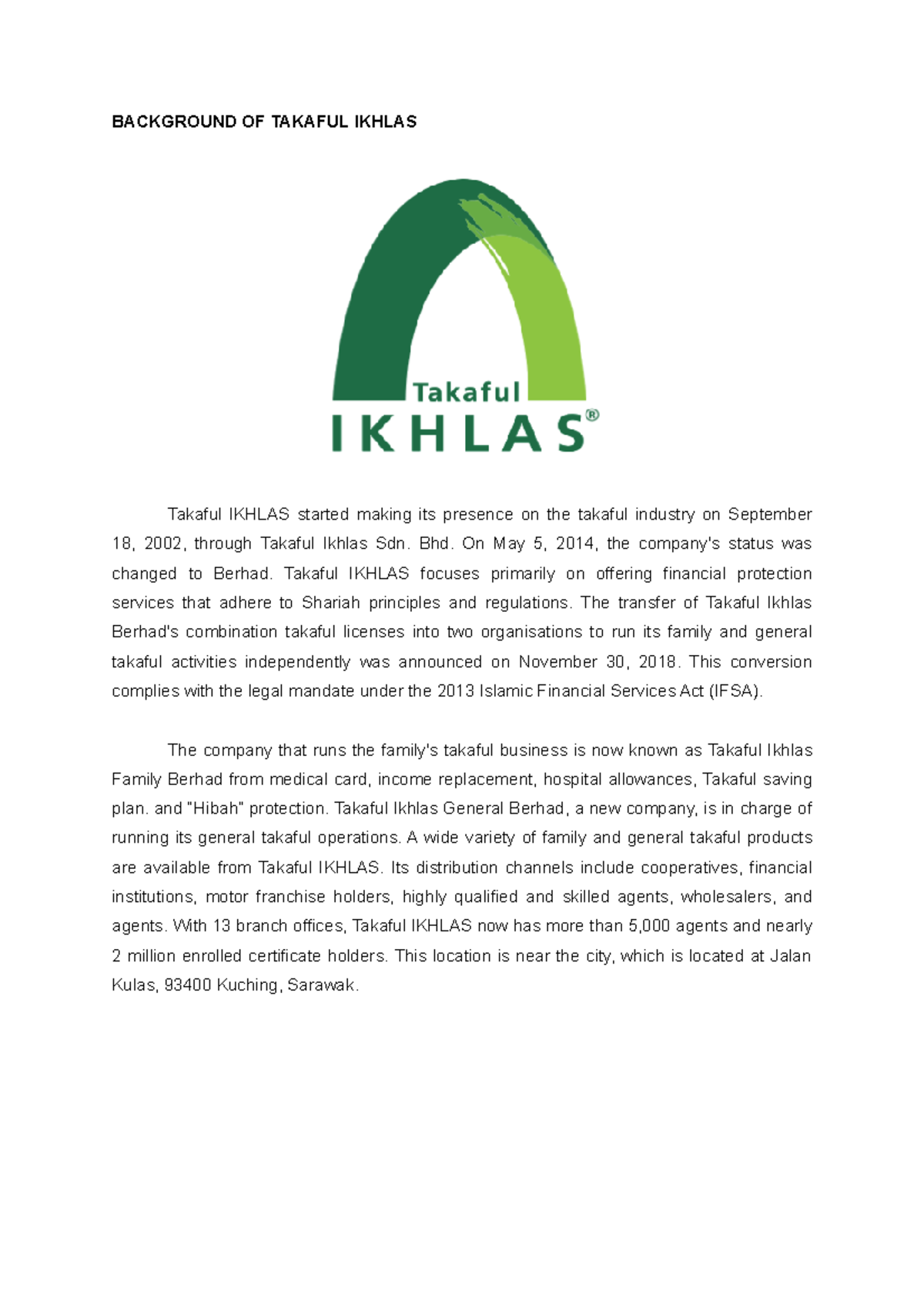 Background OF Takaful - BACKGROUND OF TAKAFUL IKHLAS Takaful IKHLAS ...