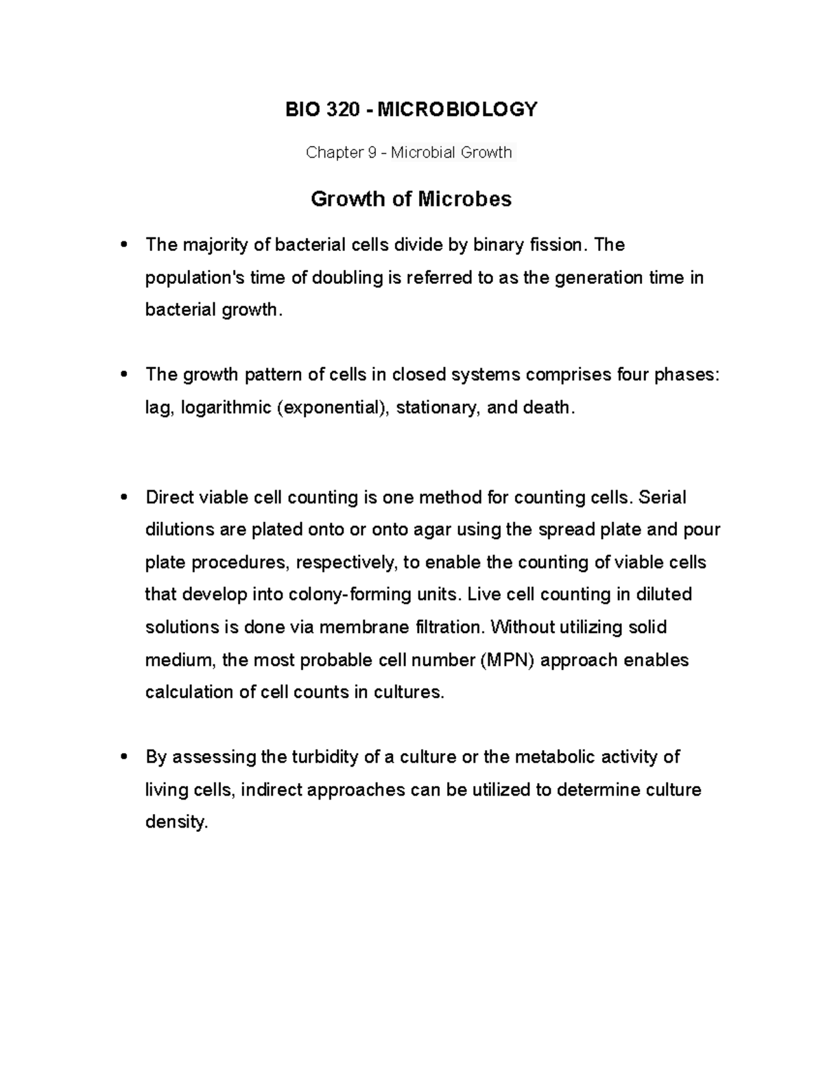 Microbiology CHAPTER 9 - BIO 320 - MICROBIOLOGY Chapter 9 - Microbial ...
