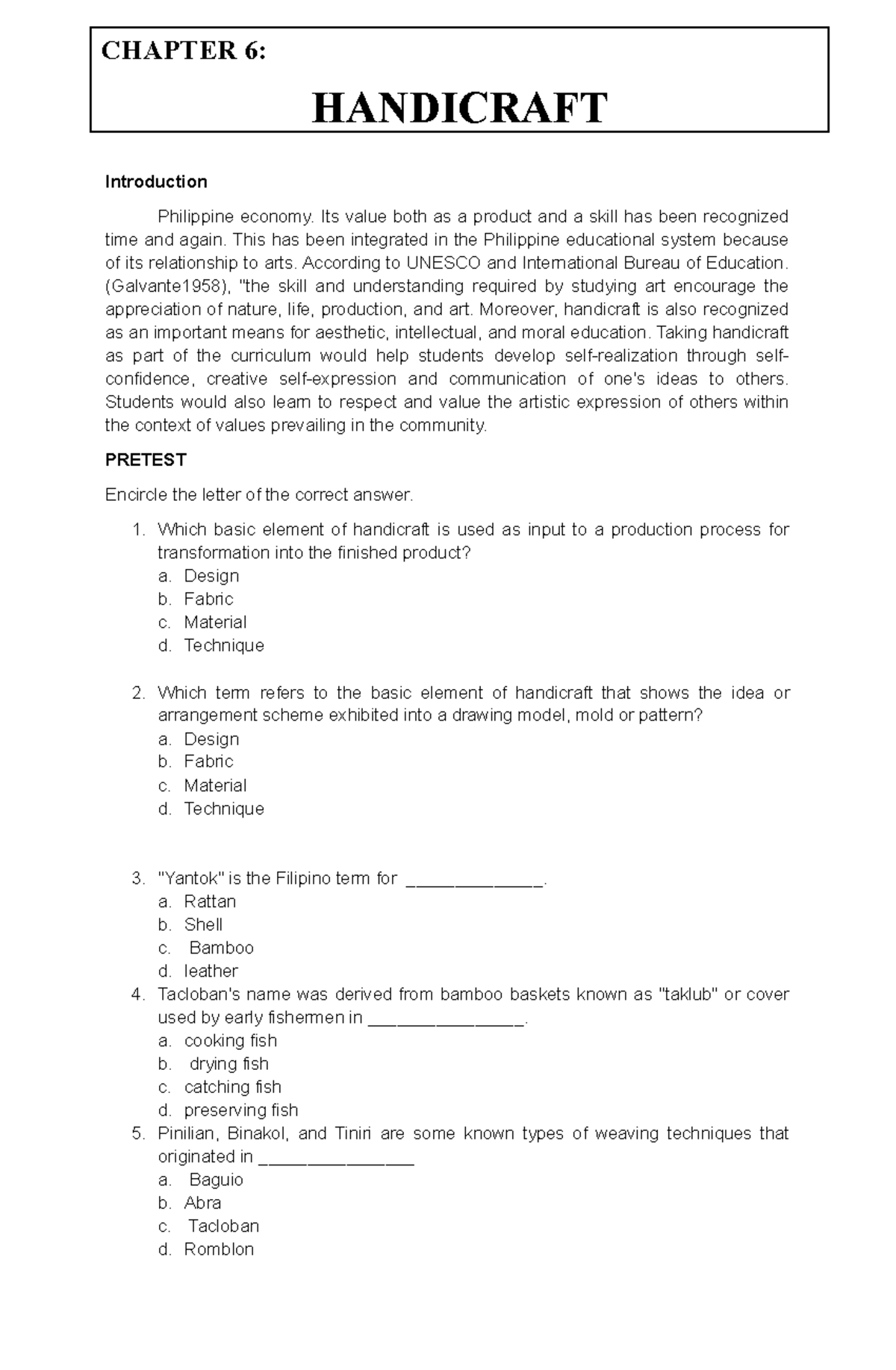 Module 6- Handicraft - This notes / lecture is all about Handi Craft ...