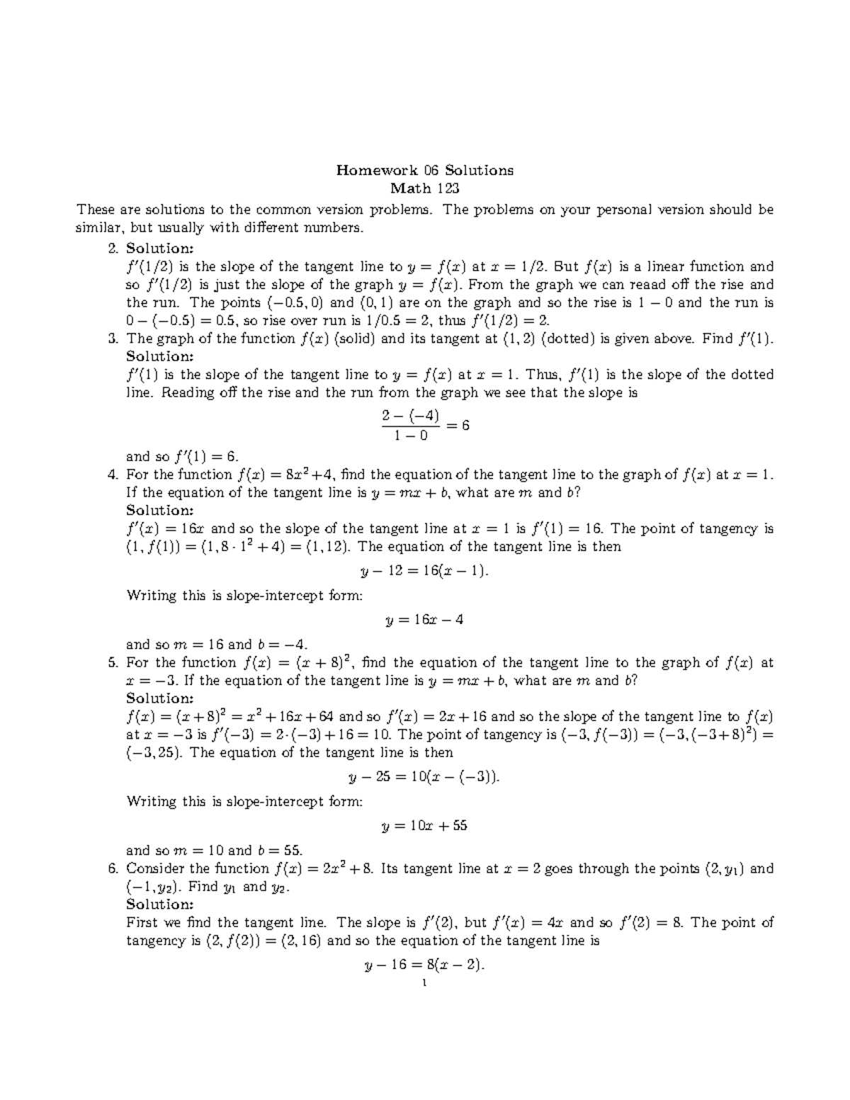 HW06 Homework Answers Homework 06 Solutions Math 123 These Are