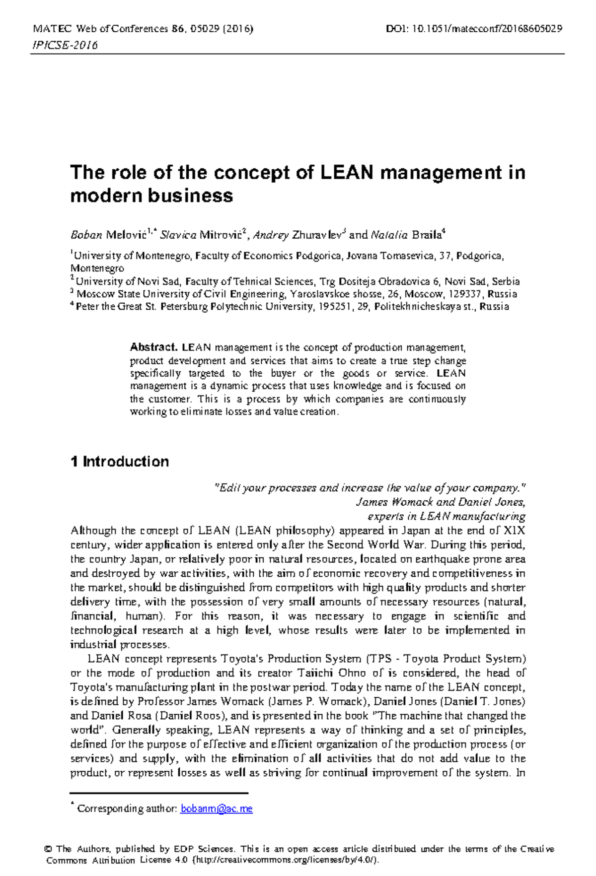 The role of the concept of LEAN management in mode Sem14 - The role of ...