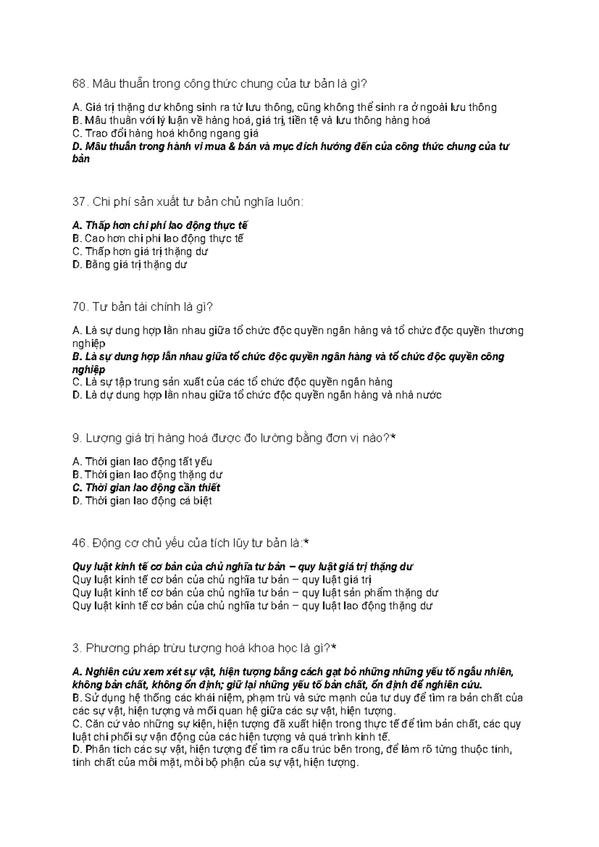 Trắc nghiệm ktc - 68. Mâu thuẫn trong công thức chung của tư bản là gì? A. Giá trị thặng dư ...