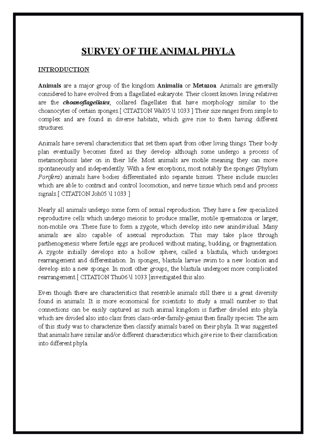 Lab Report Biology - LAB - SURVEY OF THE ANIMAL PHYLA INTRODUCTION Animals are a major group of ...