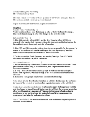 ACCT 5370 Mid-term Exam Study Guide - ACC 5370 Managerial Accounting ...