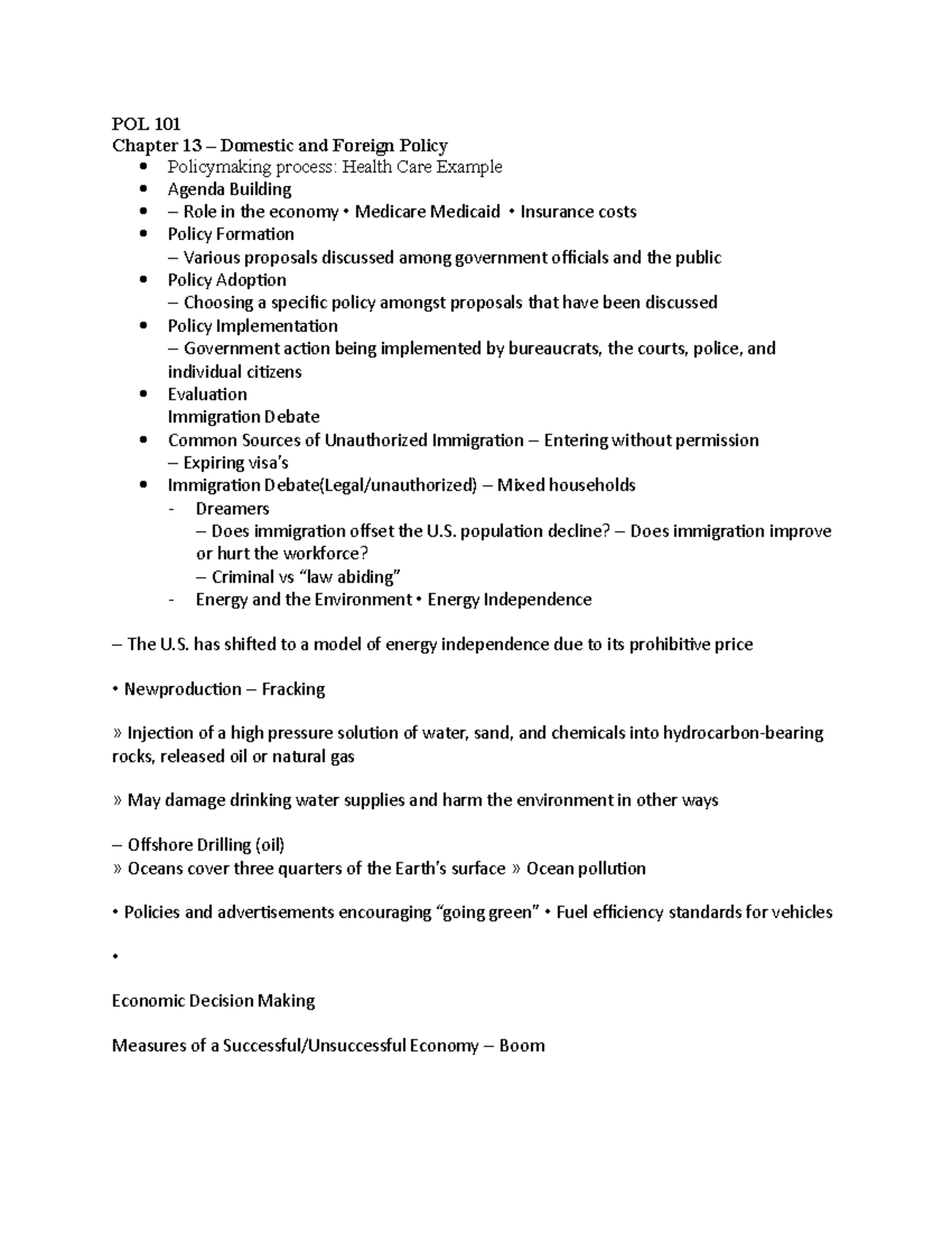 POL 101 Chapter 13 - Lecture notes 4 - POL 101 Chapter 13 – Domestic ...