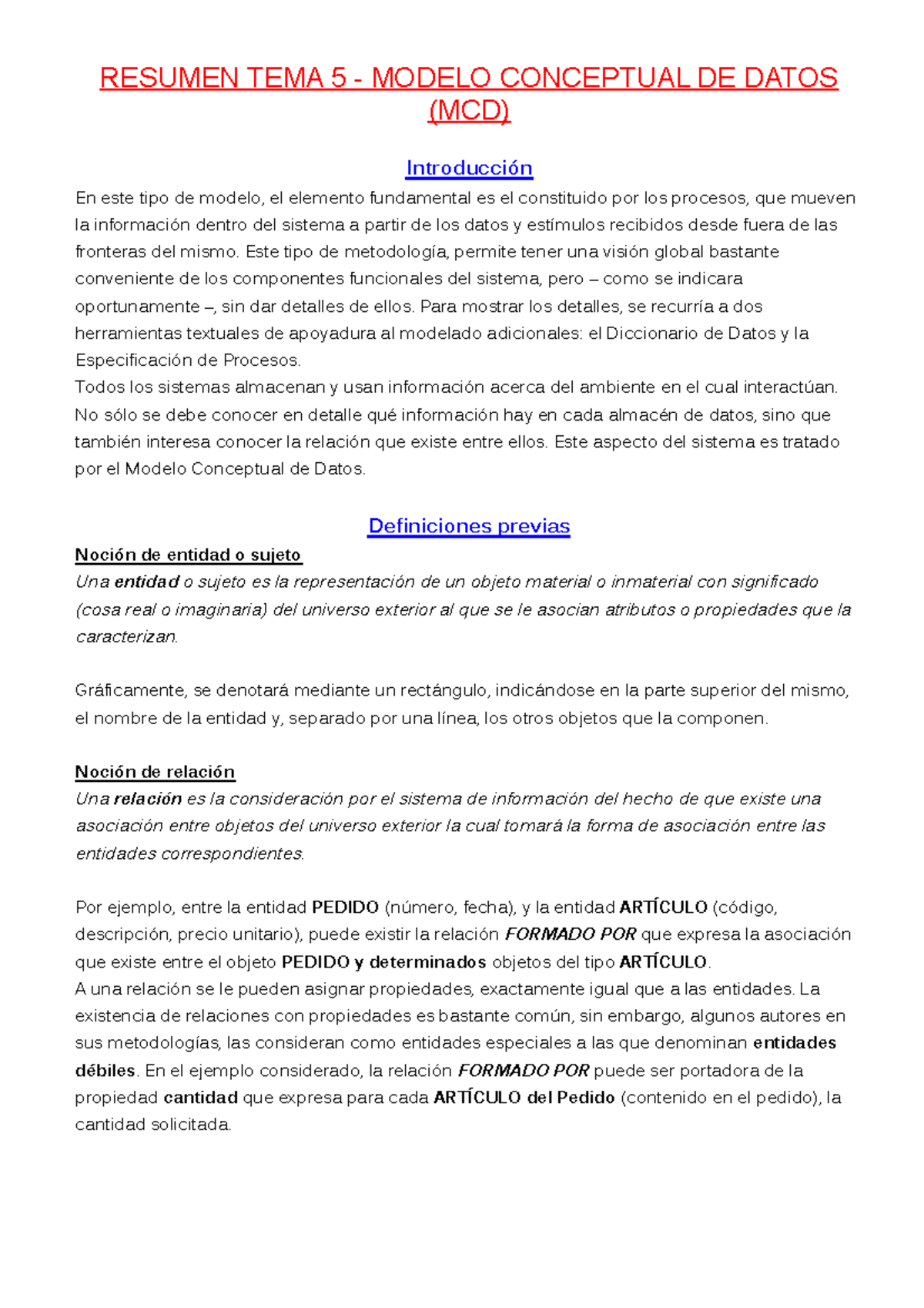 Resumen tema 5 - modelo conceptual de datos (MCD) - RESUMEN TEMA 5 ...