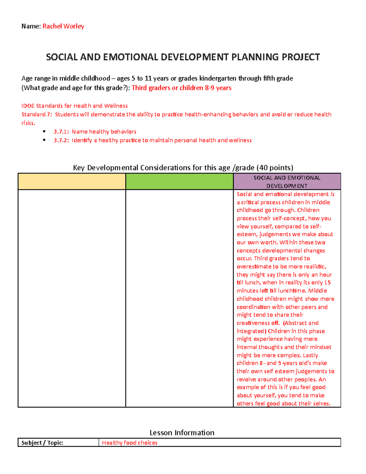 Social and Emotional Development Planning Project Template - Name ...