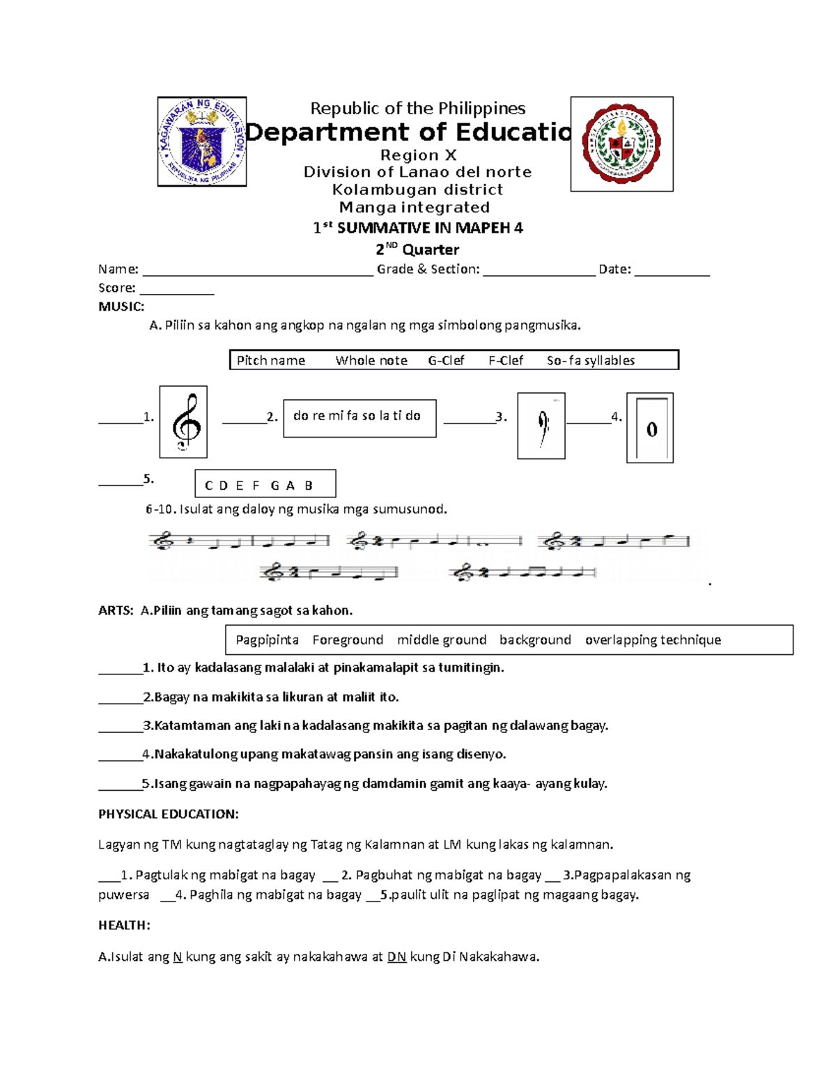 Summative-4 - summative test 4 - Republic of the Philippines Department ...