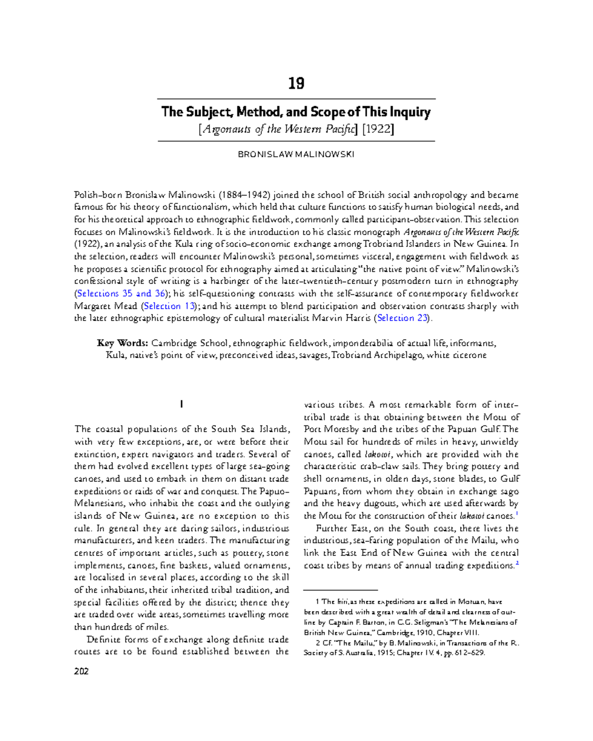 Malinowski B 1922 - The Subject, Method, and Scope of This Inquiry - I ...