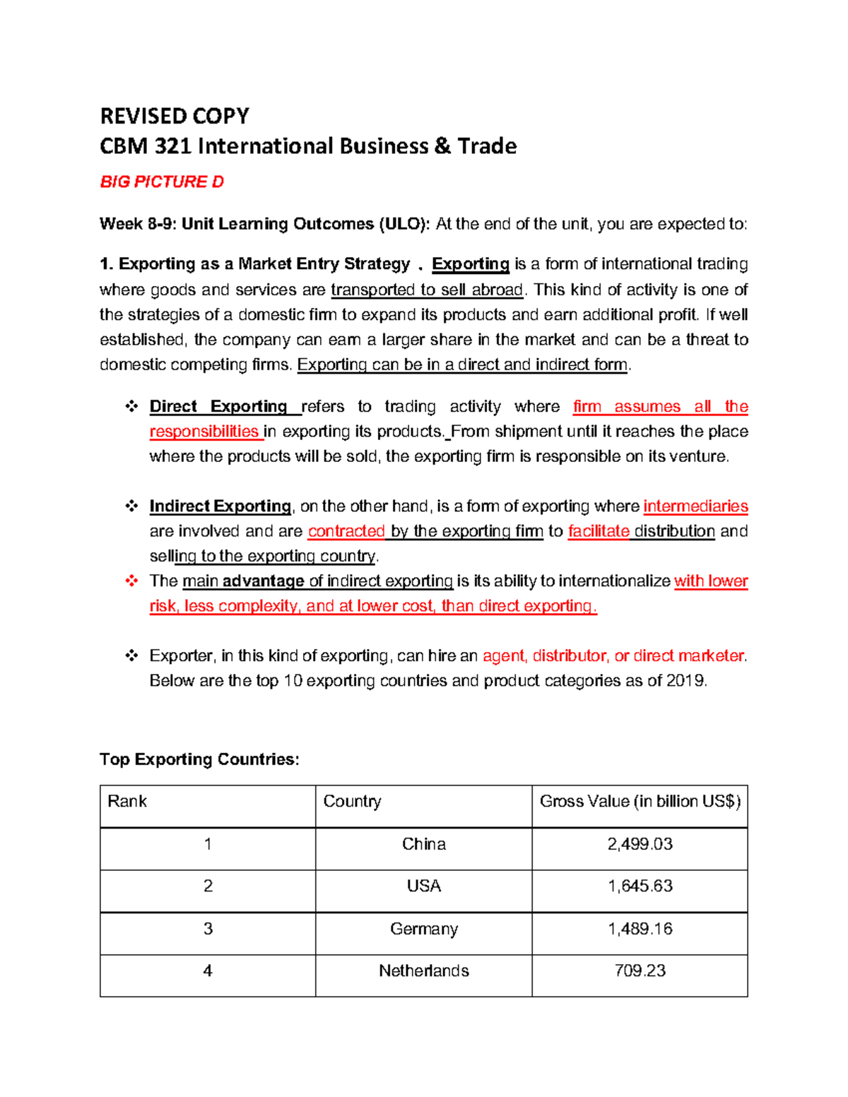 Week 8 9 Revised CBM 321 SIM BIG Picture D ULO A - REVISED COPY CBM 321 ...