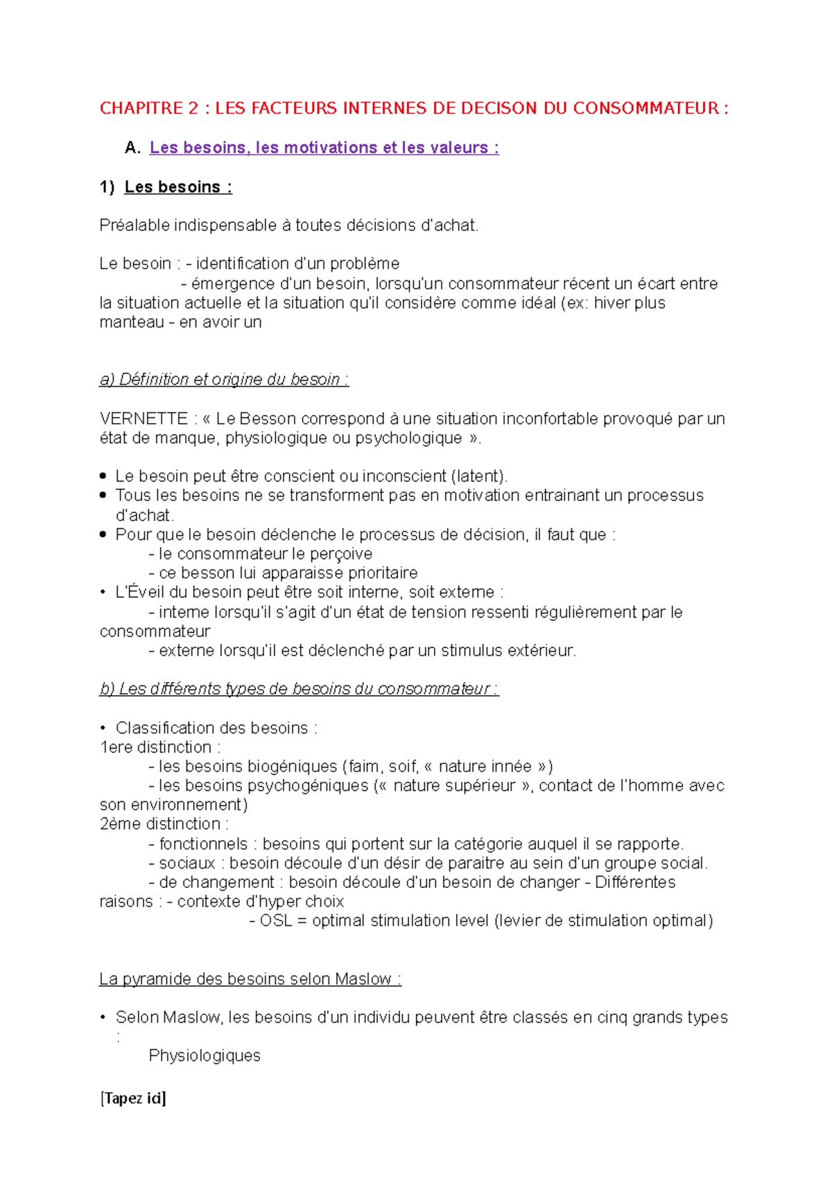 Chapitre 2 - Fondamentaux du Marketing - CHAPITRE 2 : LES FACTEURS ...