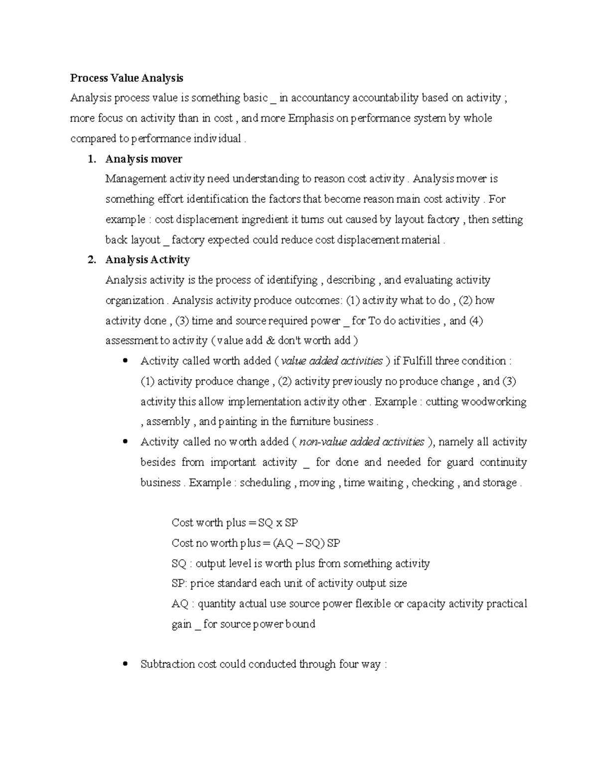 Process value analysis - Process Value Analysis Analysis process value ...