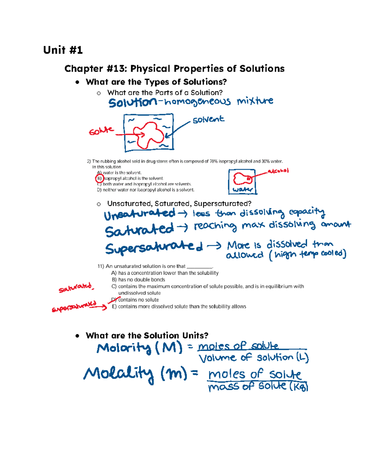 General Chemistry Review - Solutions and Kinetics - Unit Chapter #13 ...