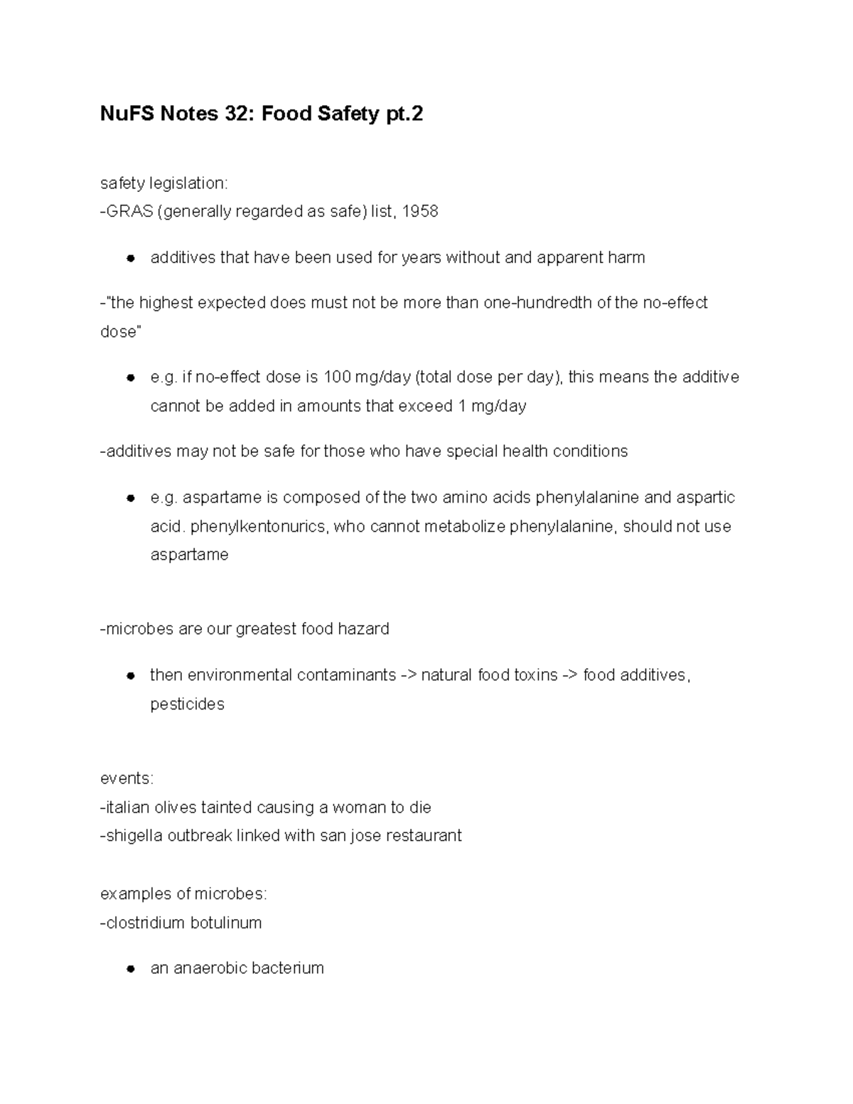 NuFS 016- Science, Physiology, and Nutrition: Notes 32 Food Safety pt.2 ...