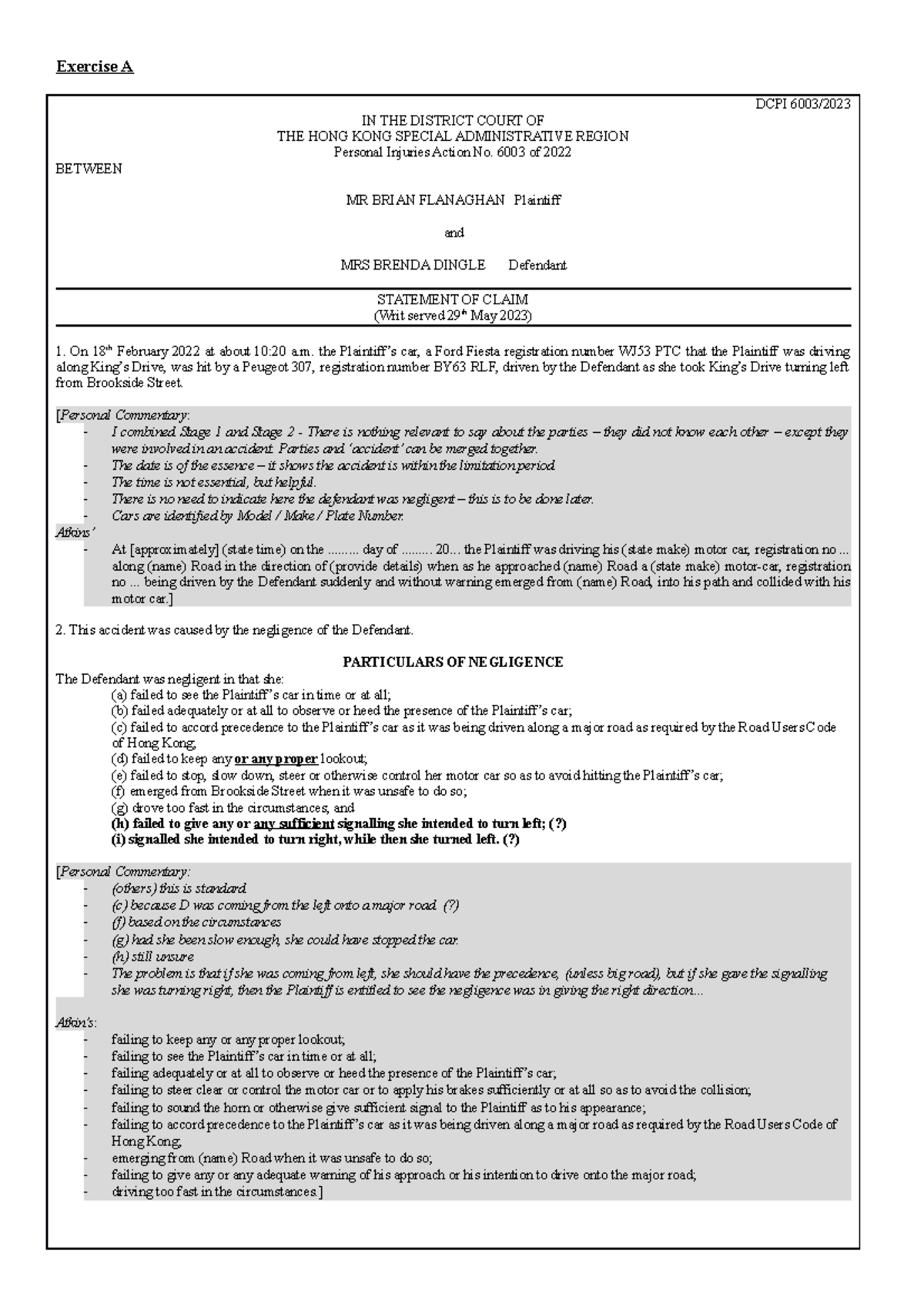 Exercise A - These are just three attempts at drafting a Statement of ...