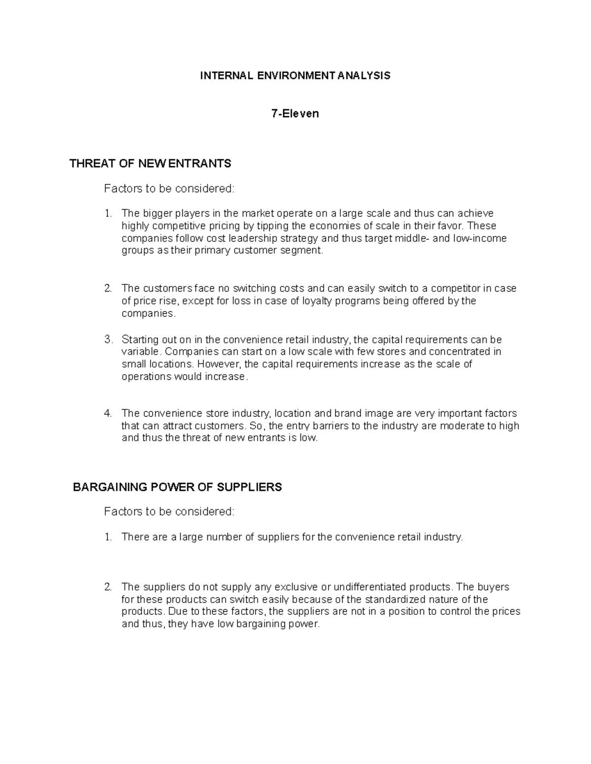 Internal Environment Analysis - INTERNAL ENVIRONMENT ANALYSIS 7-Eleven ...