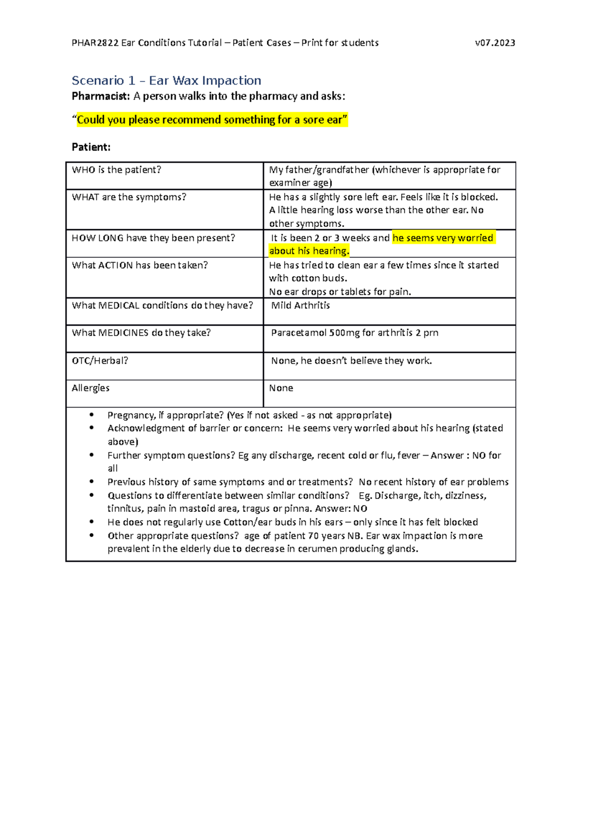 PHAR2822 Wk2 Tutorial Ear Conditions student cases - PHAR2822 Ear ...
