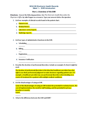 Week 5 Assignment Worksheet - MOA115 Medical Records and Insurance Week ...
