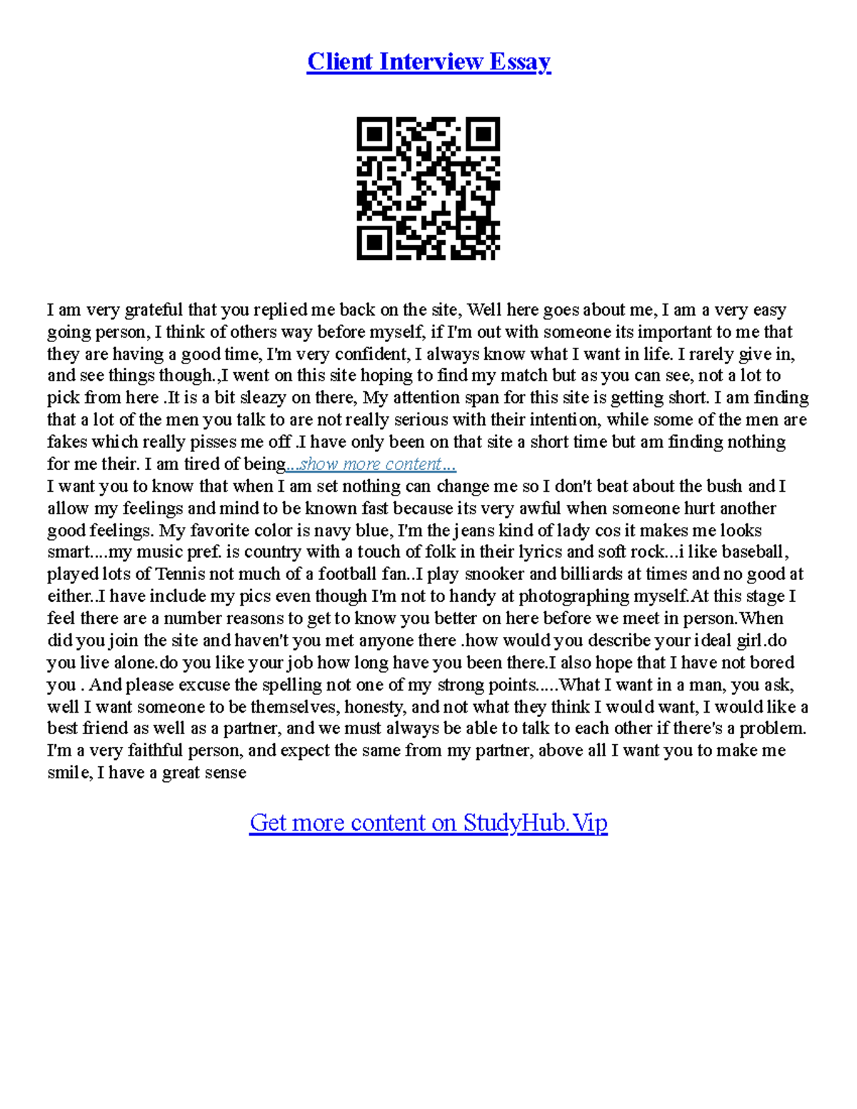 How To Write An Interview Essay Example - Client Interview Essay I am ...