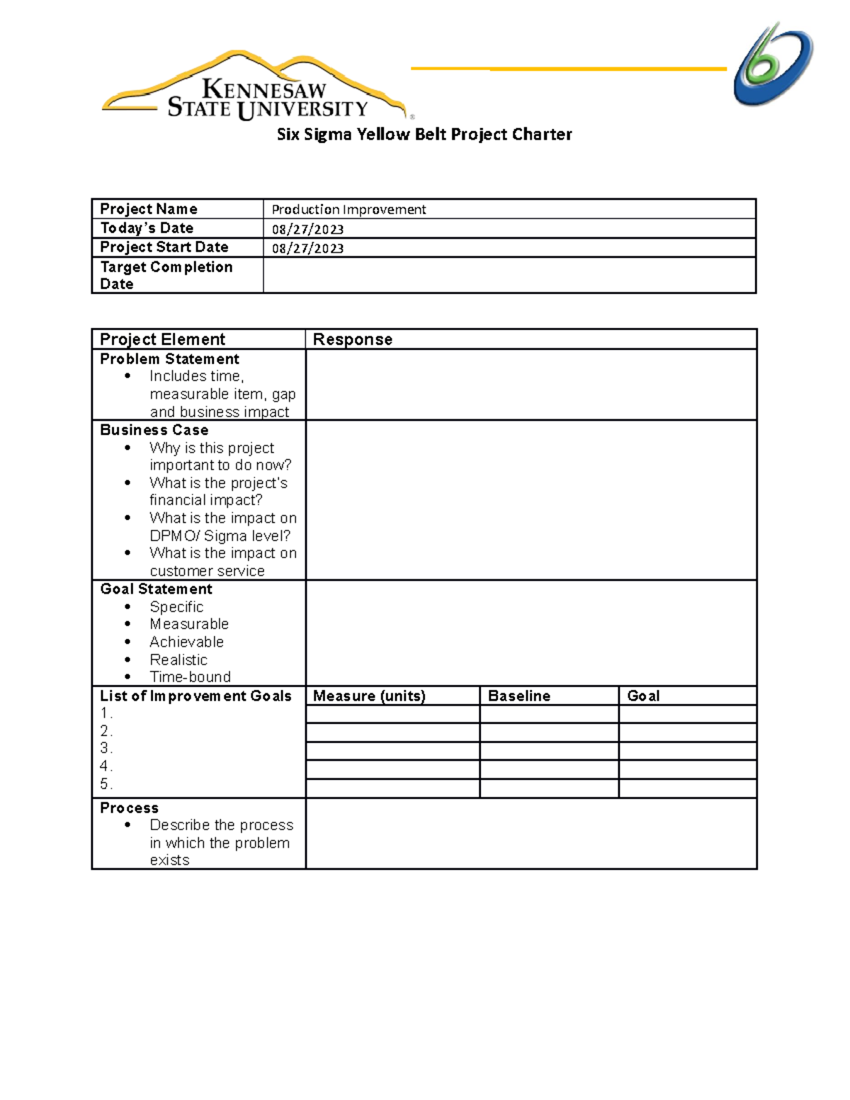 53c798ecd0c5e9c38d05a8a8c501cf6e Six-Sigma-Yellow-Belt-Project-Charter ...