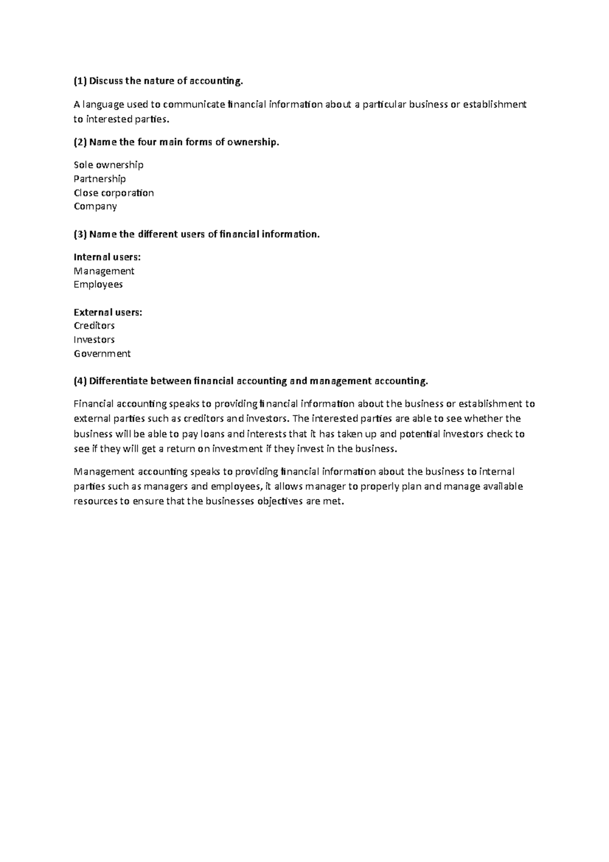 FAC1503 learning unit 1 - (1) Discuss the nature of accounting. A language used to communicate ...