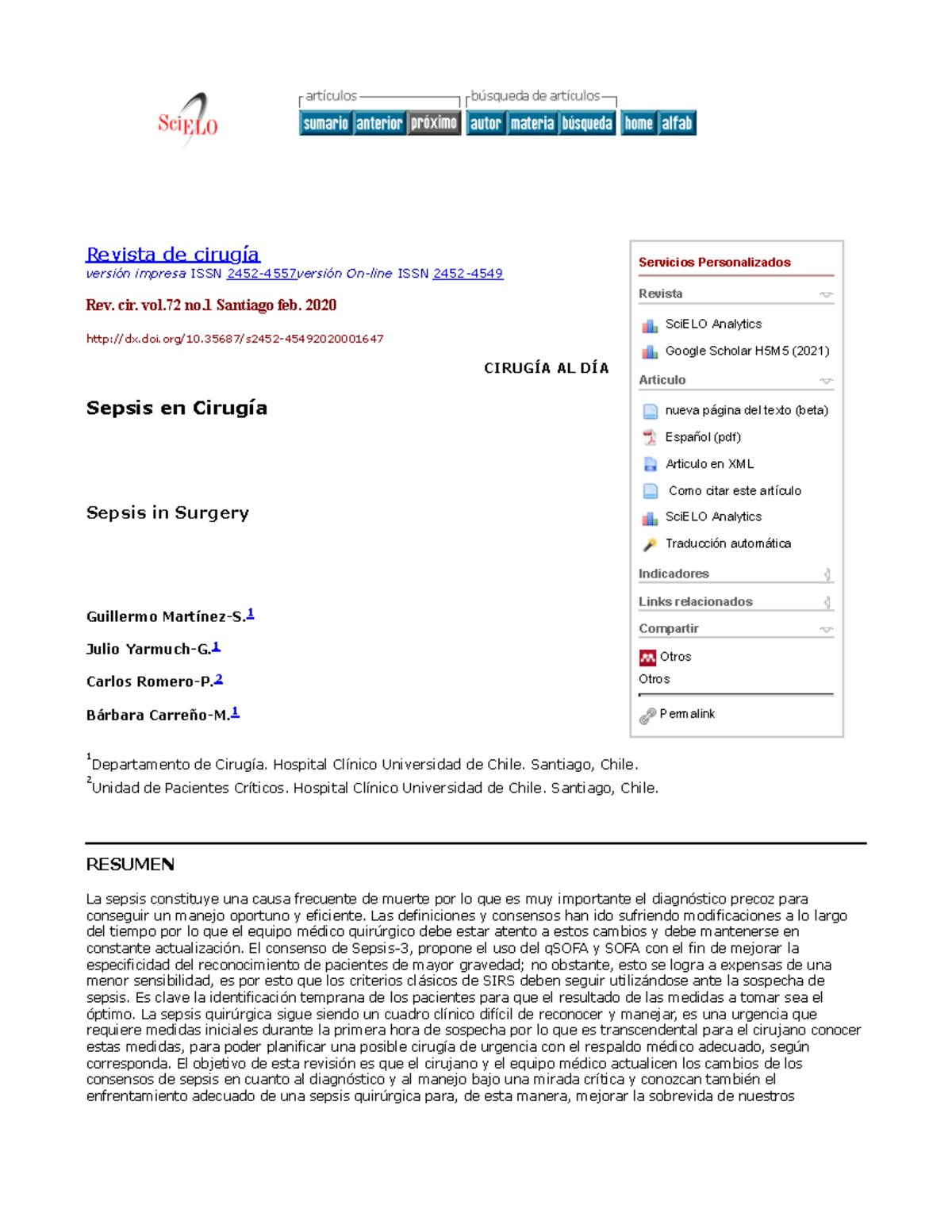 Sepsis en Cirug Ã a - Servicios Personalizados Revista SciELO Analytics Google Scholar H5M5 ...