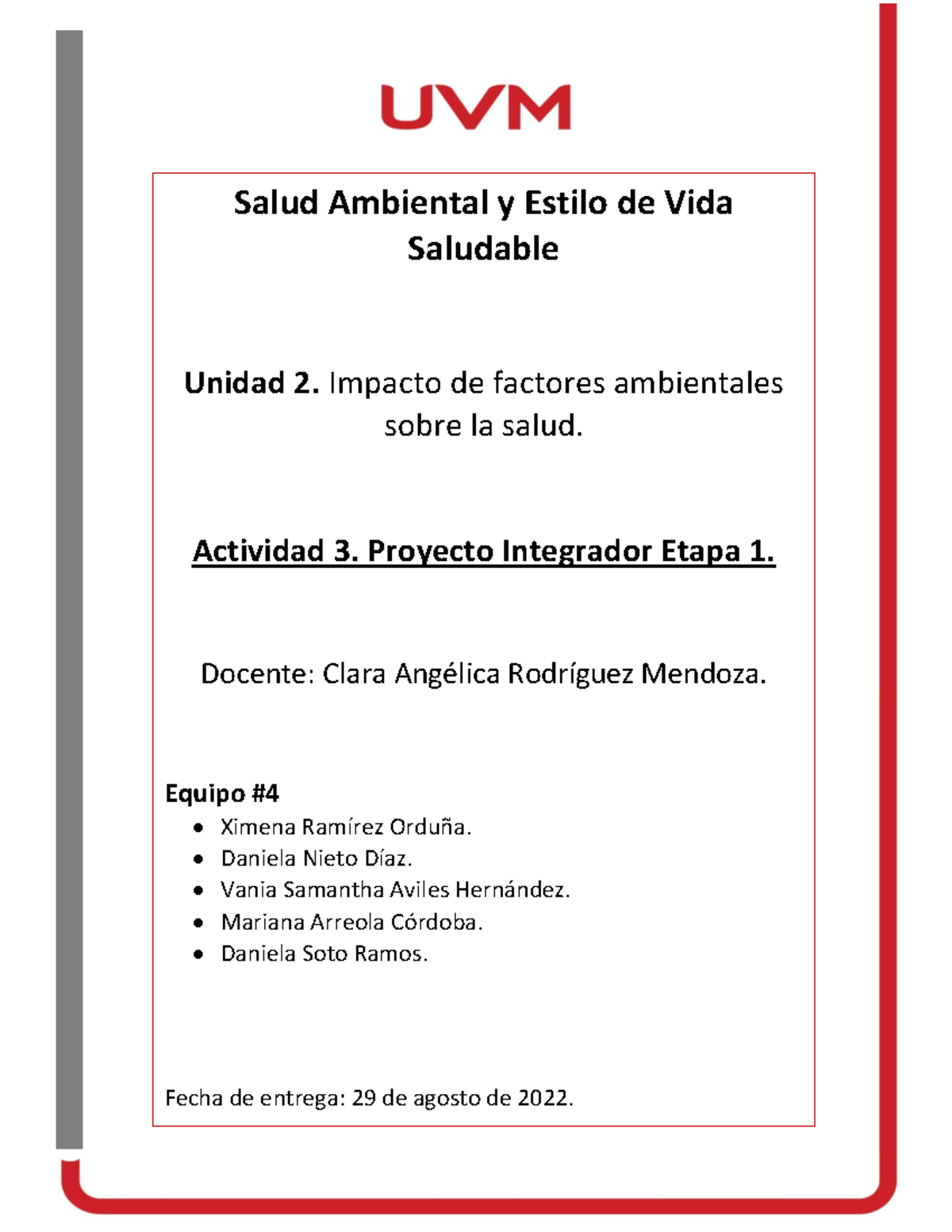 A#3 E4 - Actividades 3 de salud ambiental - Salud Ambiental y Estilo de Vida Saludable Unidad 2 ...