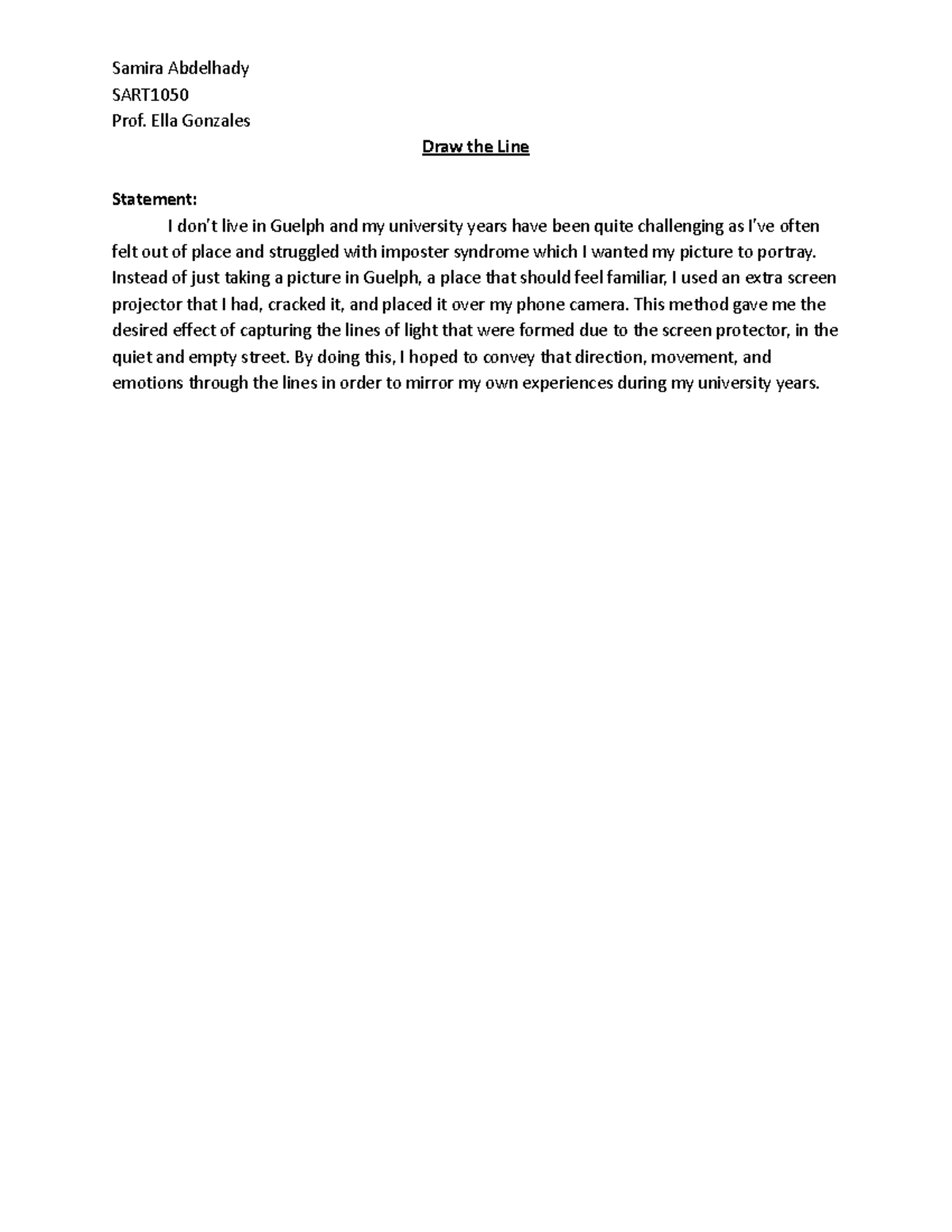 Draw the line - Artist statement for the draw the line assignment ...