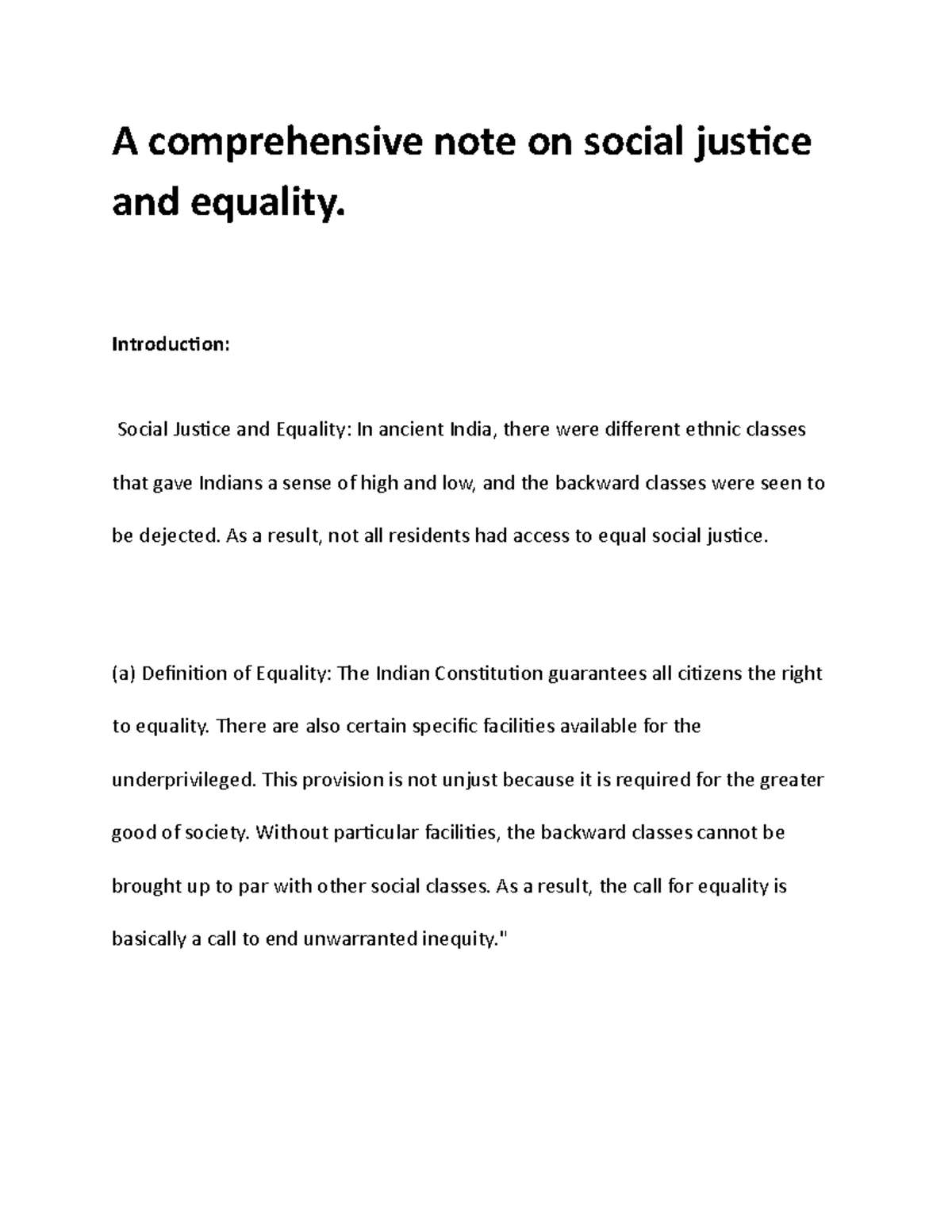 A comprehensive note on social justice and equality - Introduction ...
