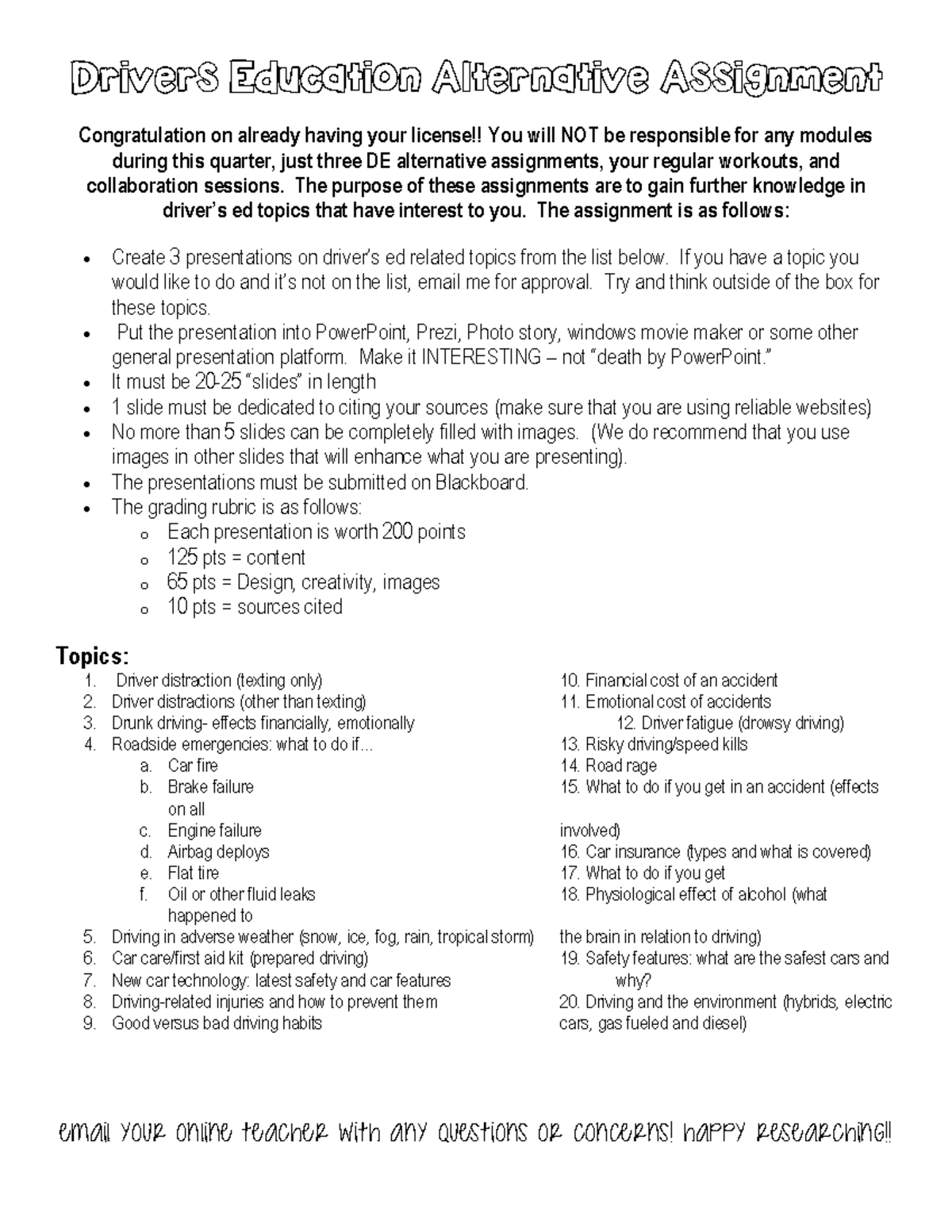 DE alternative assignment - The purpose of these assignments are to ...