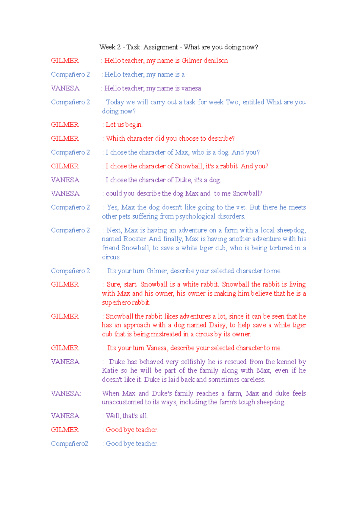 Week 2 Task Assignment What Are You Doing Now Ingles Ii Week 2 Task Assignment What Are