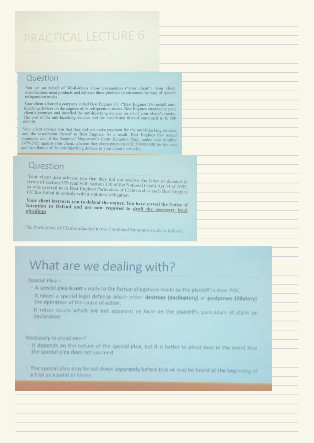 Civil Procedure Prac 6 answer - PRACTICAL LECTURE 6 SPEACIAL PLEA, PLEA ...
