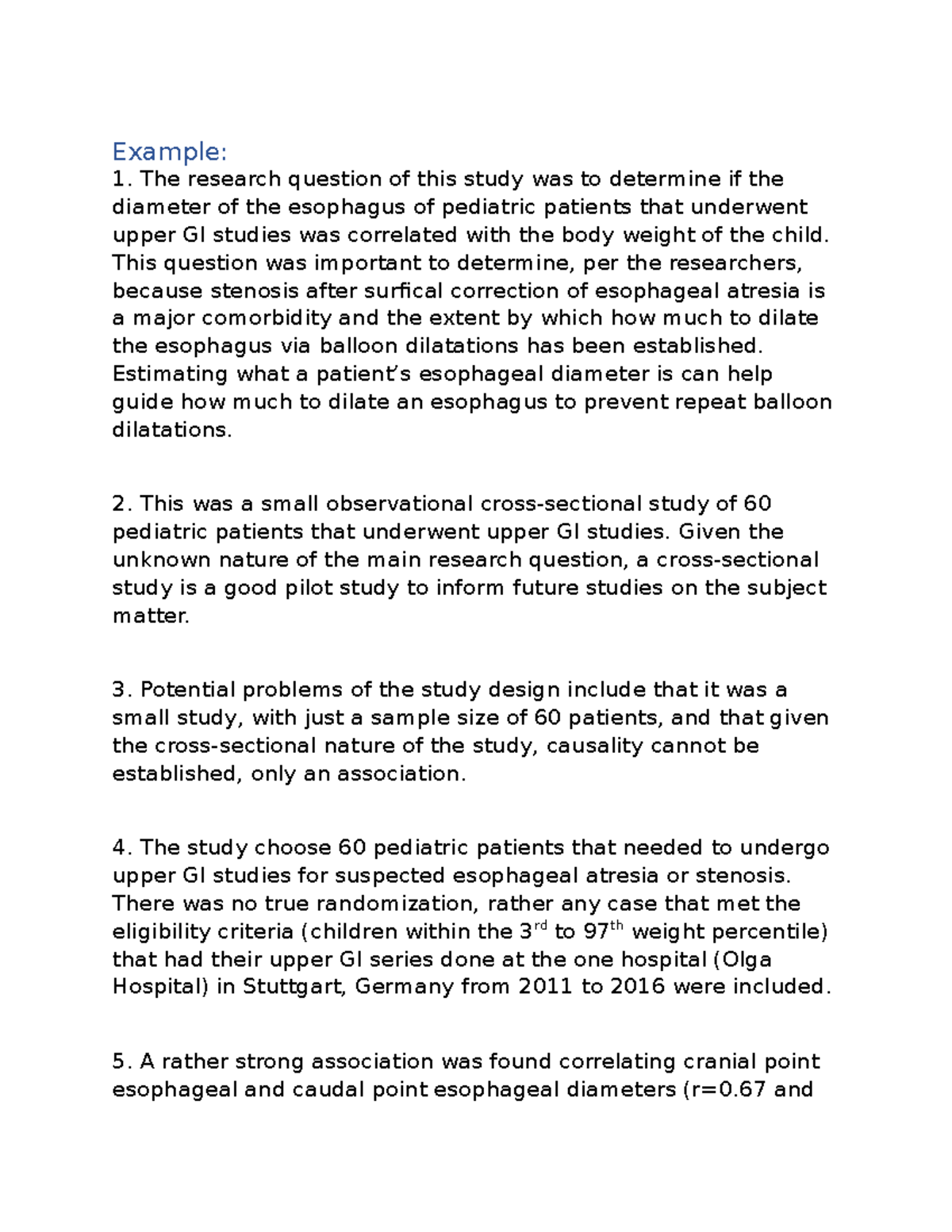 Assignment 1 Example - Example: The research question of this study was ...