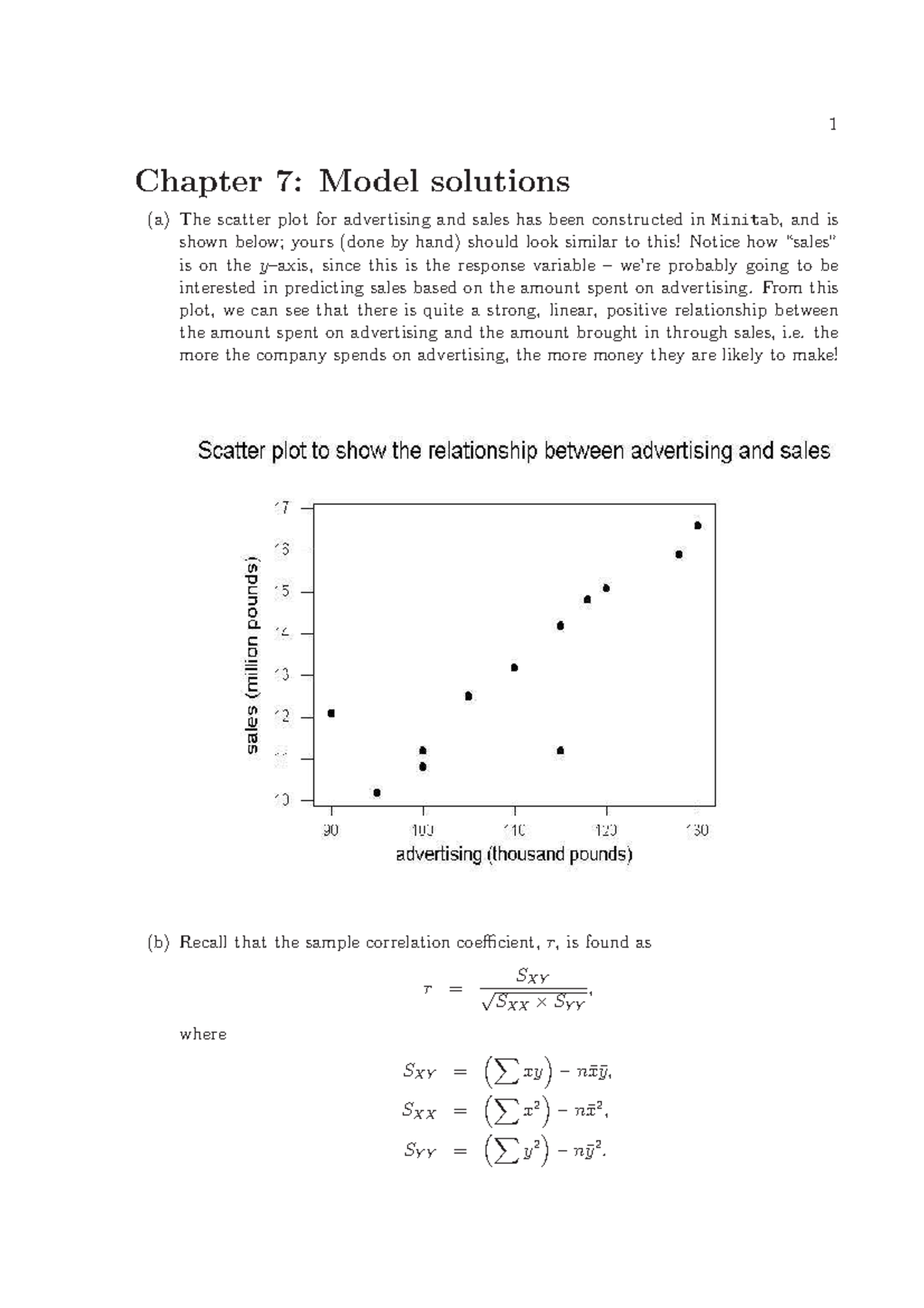 MAS1403 2016-2017 Chapter 7 Exercises + Solutions - 1 Chapter 7: Model solutions (a) The scatter ...