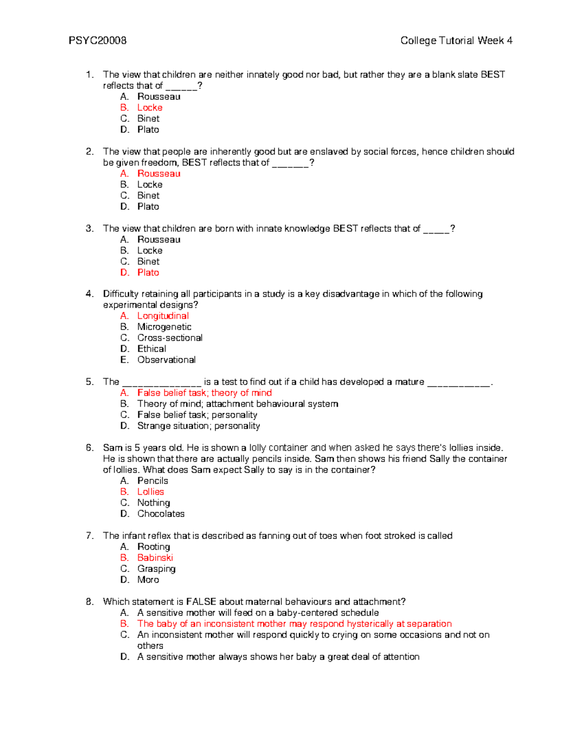 PSYC2000 8 2018 Tutorial Week 4 Answers - Warning: TT: undefined function: 32 PSYC20008 College ...
