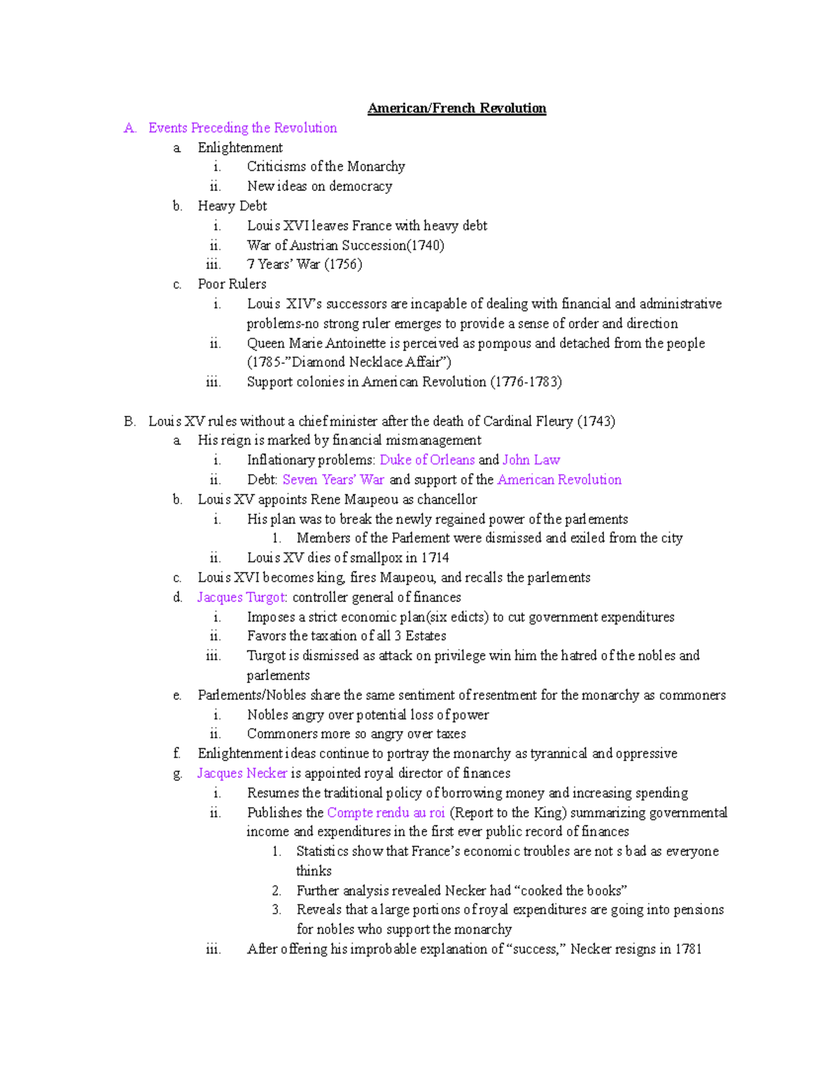 AP Euro-American French Revolution - American/French Revolution A ...