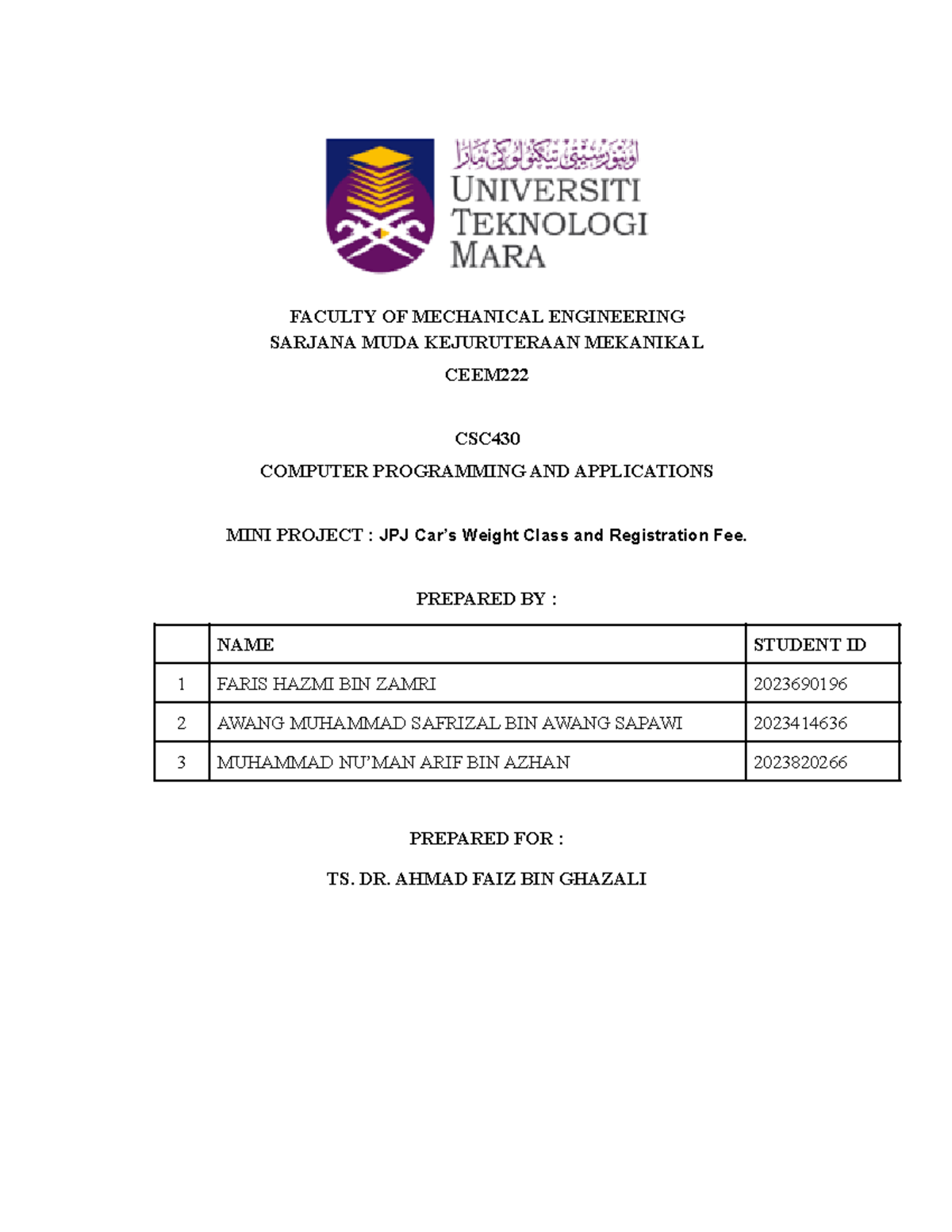 CSC ASGN Report - FACULTY OF MECHANICAL ENGINEERING SARJANA MUDA KEJURUTERAAN MEKANIKAL CEEM CSC ...