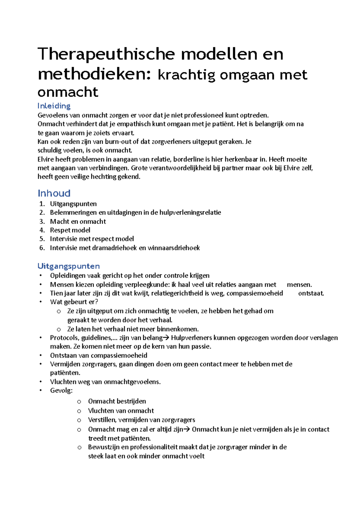 Therapeutische modellen en methodieken in de GGZ deel onmacht ...