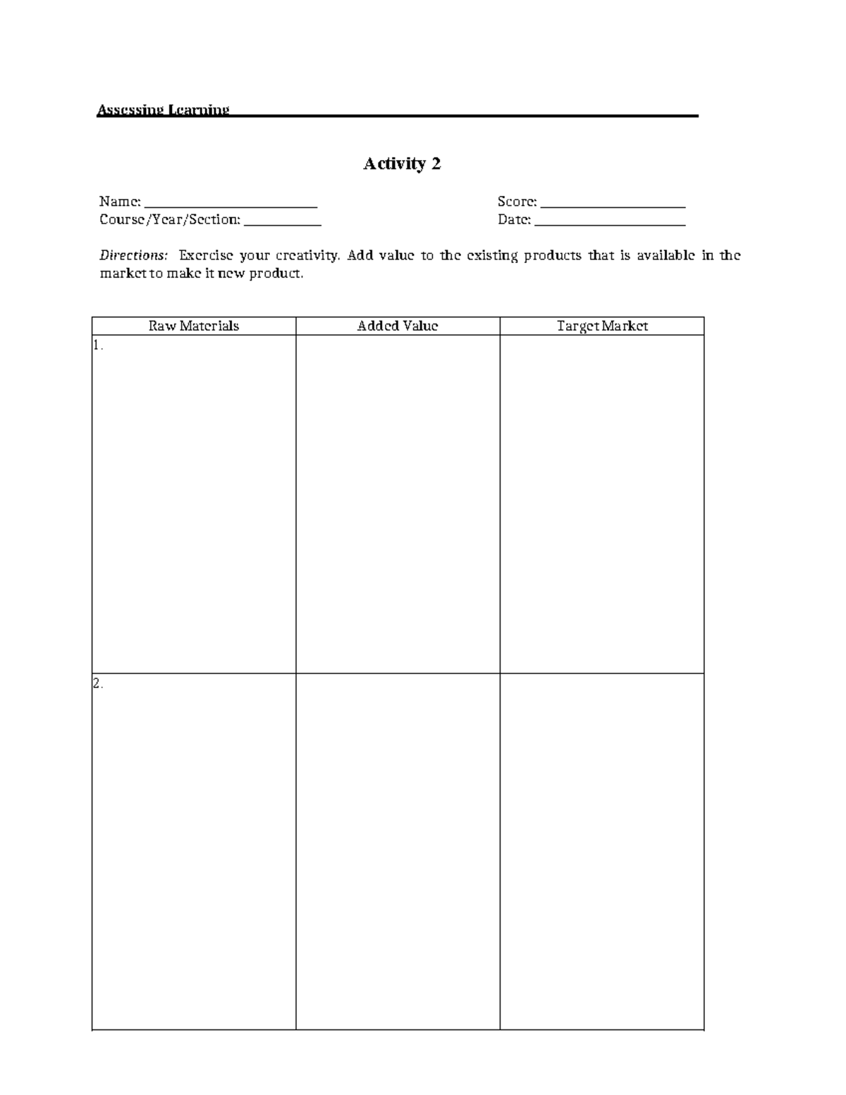 Activity NO. 2 - NA - Entrepreneurship: Starting And Operating A ...