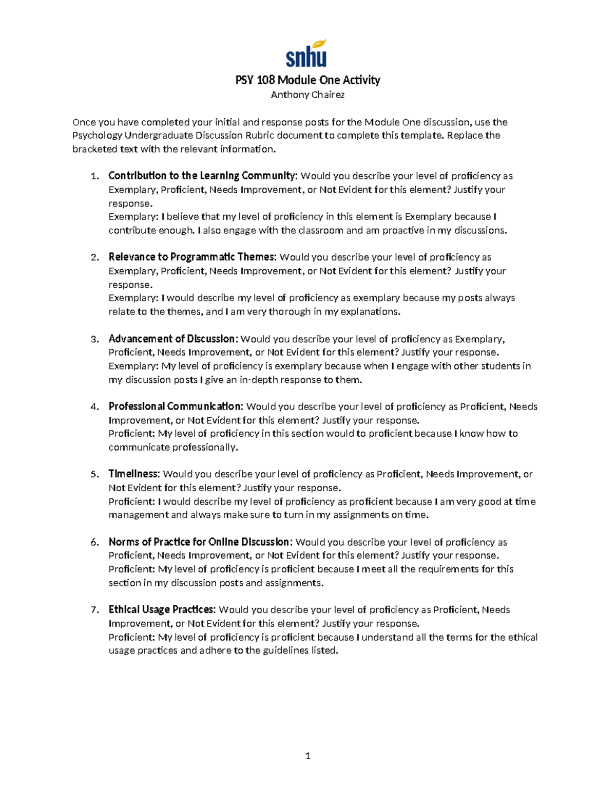 PSY 108 Module One Activity AC - PSY 108 Module One Activity Anthony ...