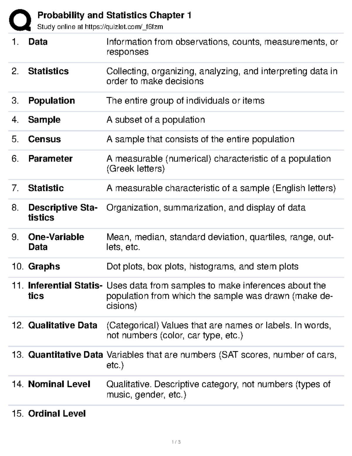 Lesson 1 study - Probability and Statistics Chapter 1 Study online at ...