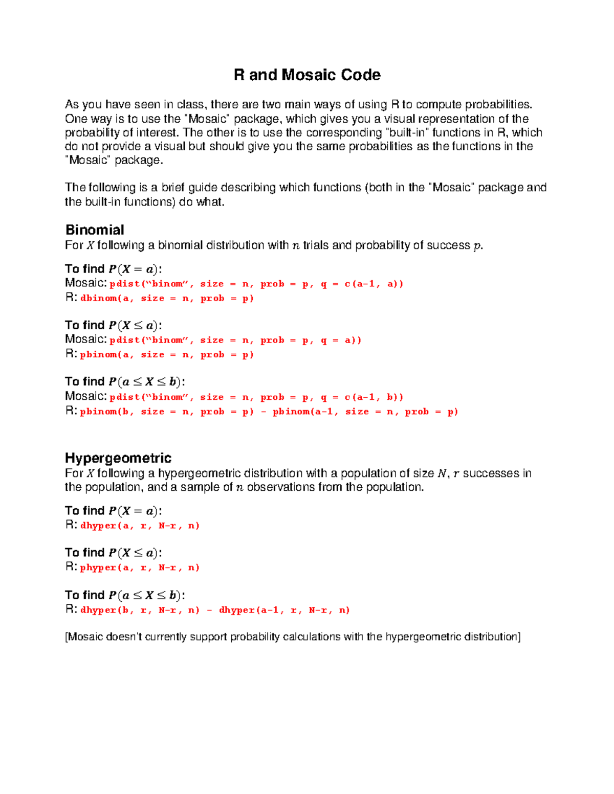 stats R and Mosaic Code formulas for r studio - stat 217 - UCalgary ...