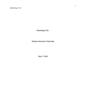 Wgu c212 task 1 - Running Head: Marketing Analysis 1 Management C ...