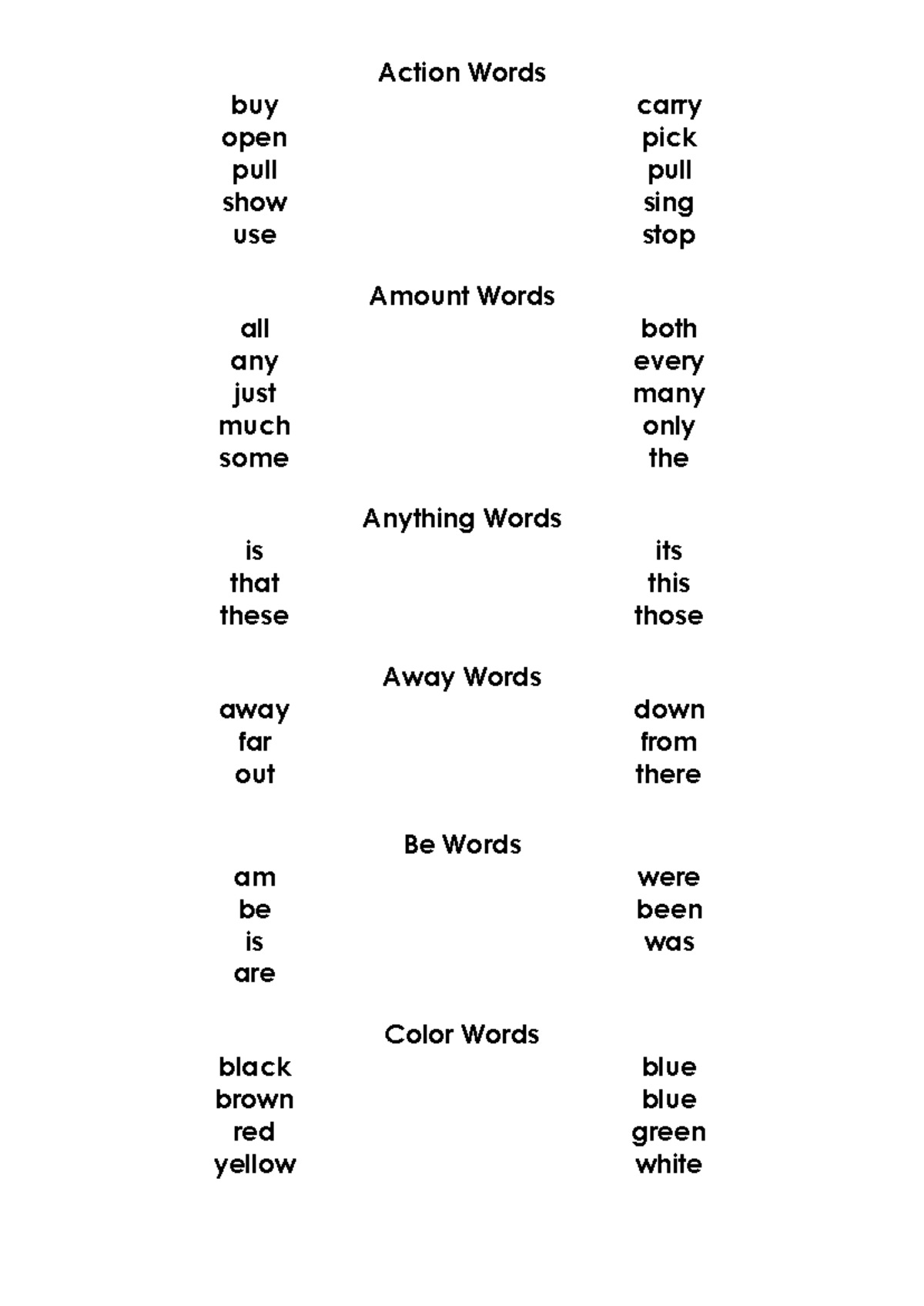 Action Words 1 - Secondary Education - Action Words buy carry open pick ...