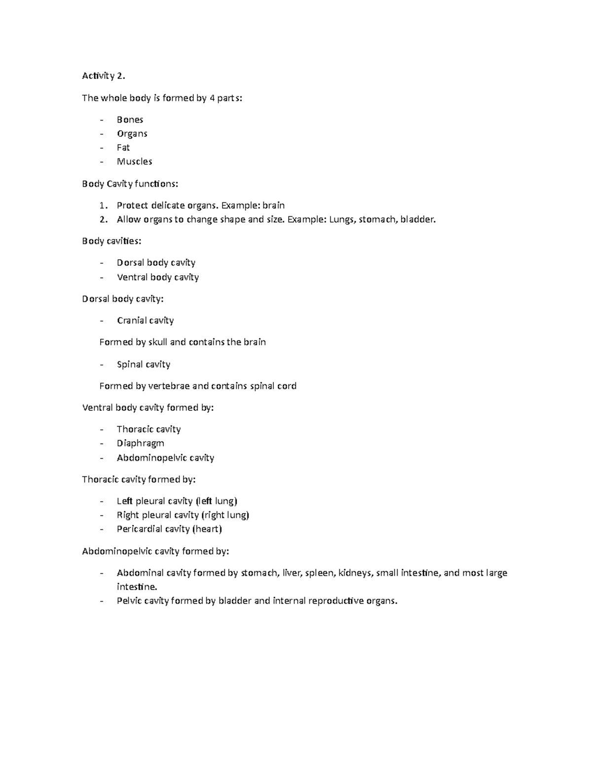 Activity 2. human body - Activity 2. The whole body is formed by 4 ...