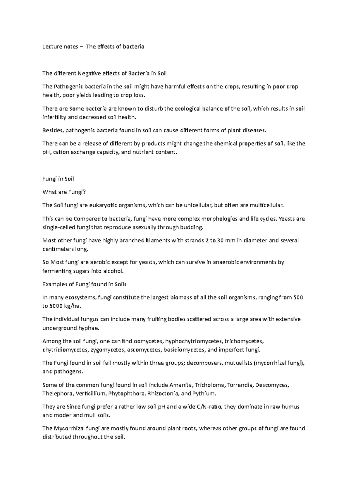 Lecture notes – The effects of bacteria - Lecture notes – The effects ...