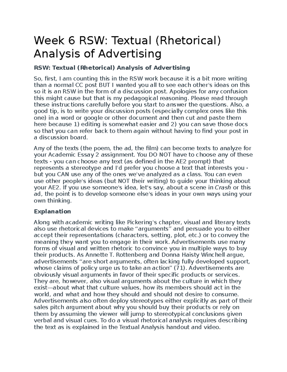 Week 6 RSW - Business courses - Week 6 RSW: Textual (Rhetorical ...